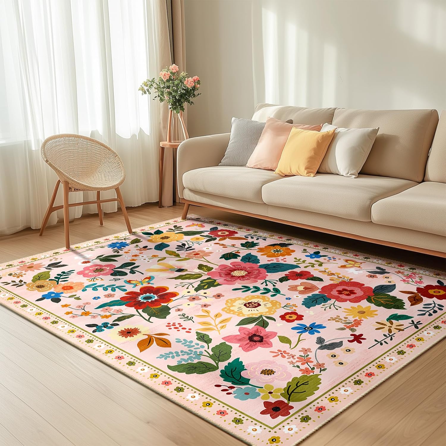 Amazon.com: RELEANY Floral 4x6 Area Rug Machine Washable Boho Carpet ...