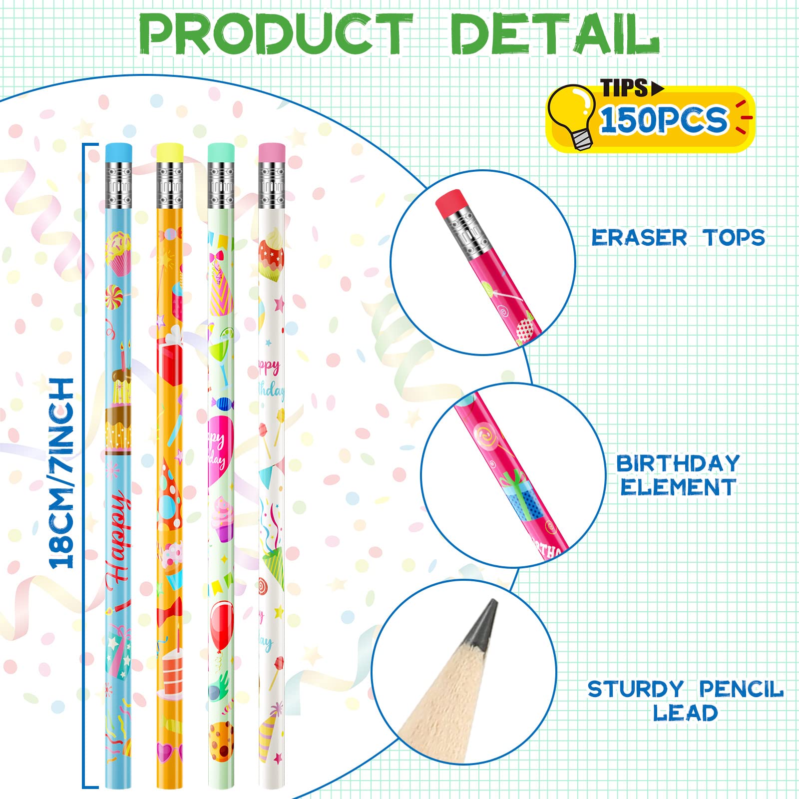 Snapklik.com : Nezyo 150 Pcs Happy Birthday Pencils For Students ...