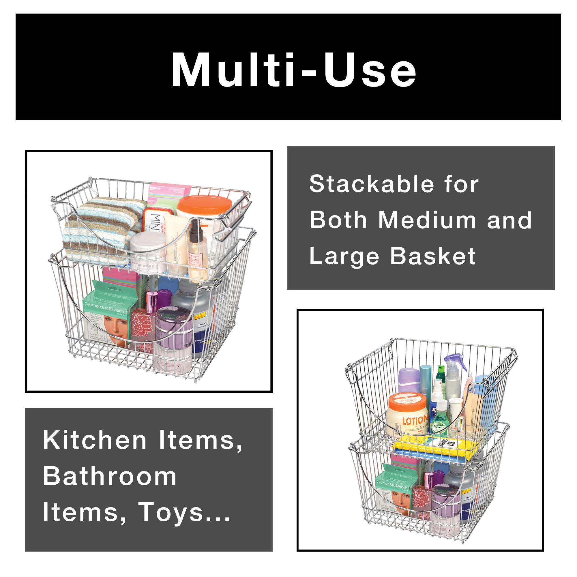 Smart Design Stacking Baskets with Handles - Set of 2 Large - Steel ...