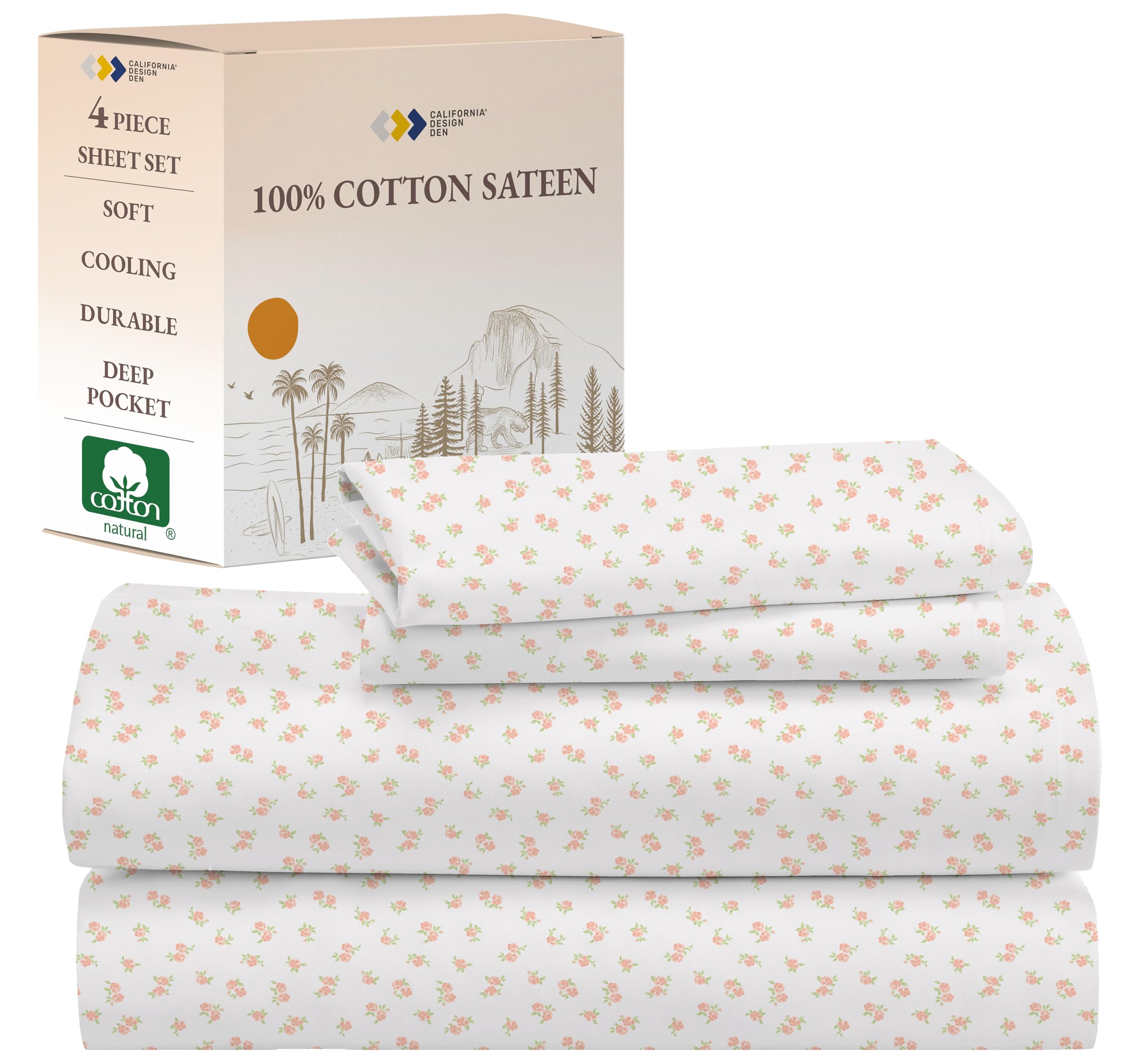 Amazon.com: California Design Den King Floral Sheet Set, 100% Cotton ...