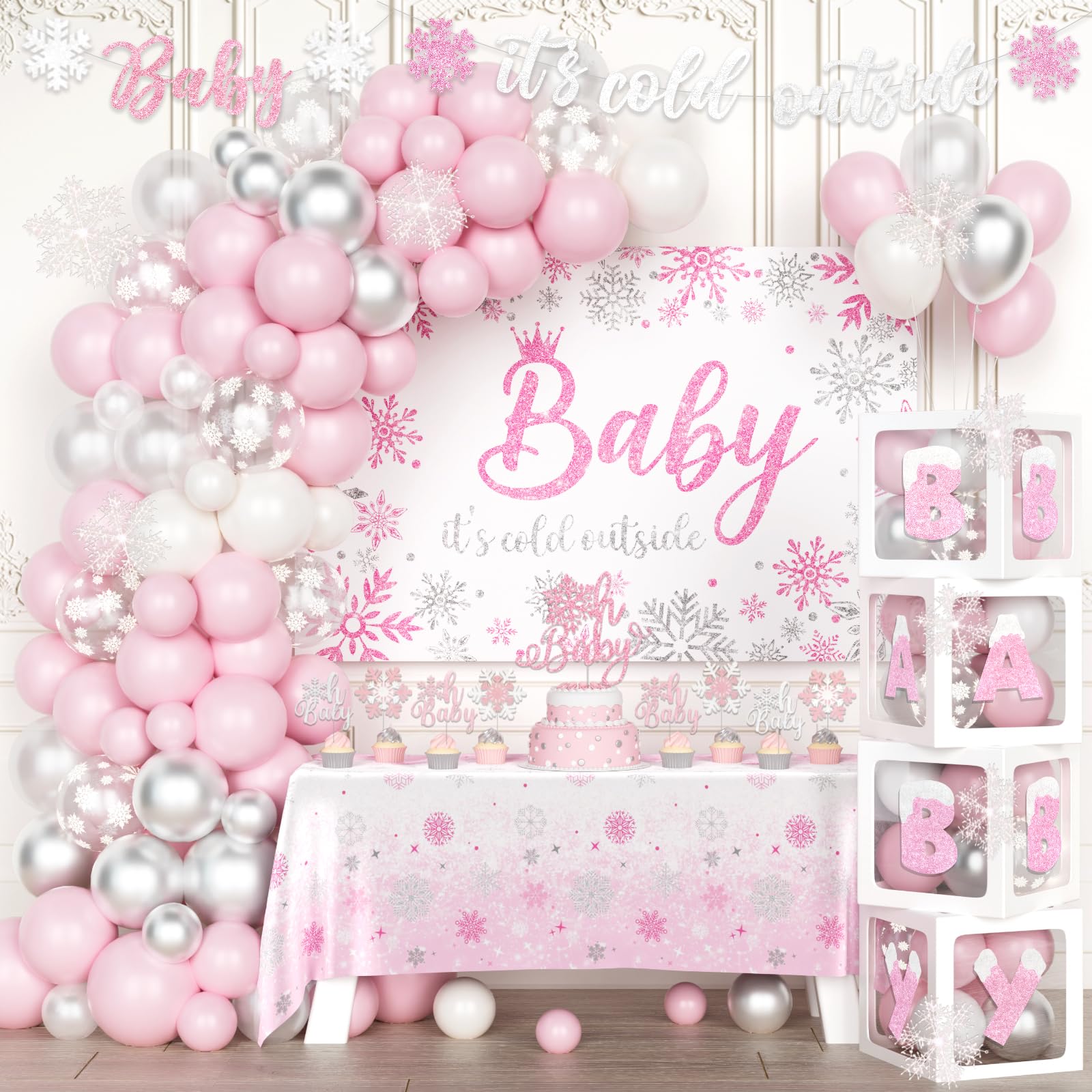 Amazon.com: Fiesec Baby Its Cold Outside Baby Shower Decorations Pink ...