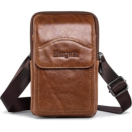 Amazon.com: Hengwin Leather Crossbody Shoulder Bags Men Belt Clip Phone ...