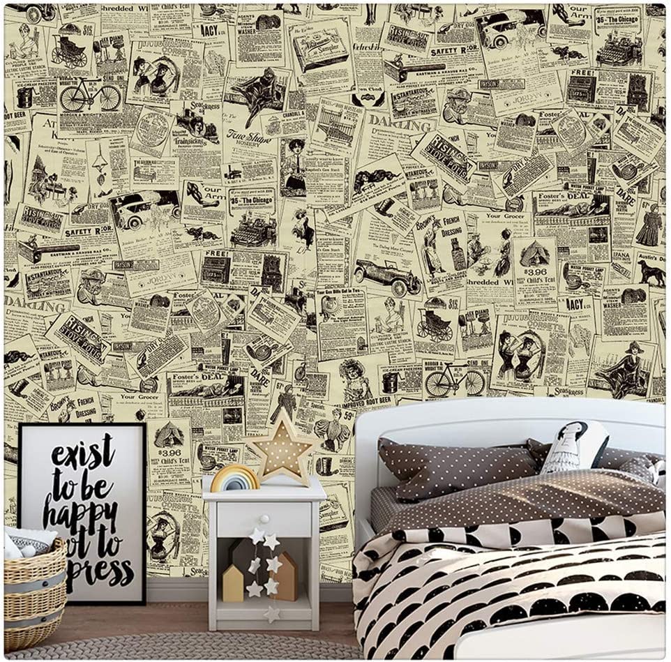 JLHOUSE JL1206Vintage Newspaper Peel and Stick Wallpaper Self Adhesive ...
