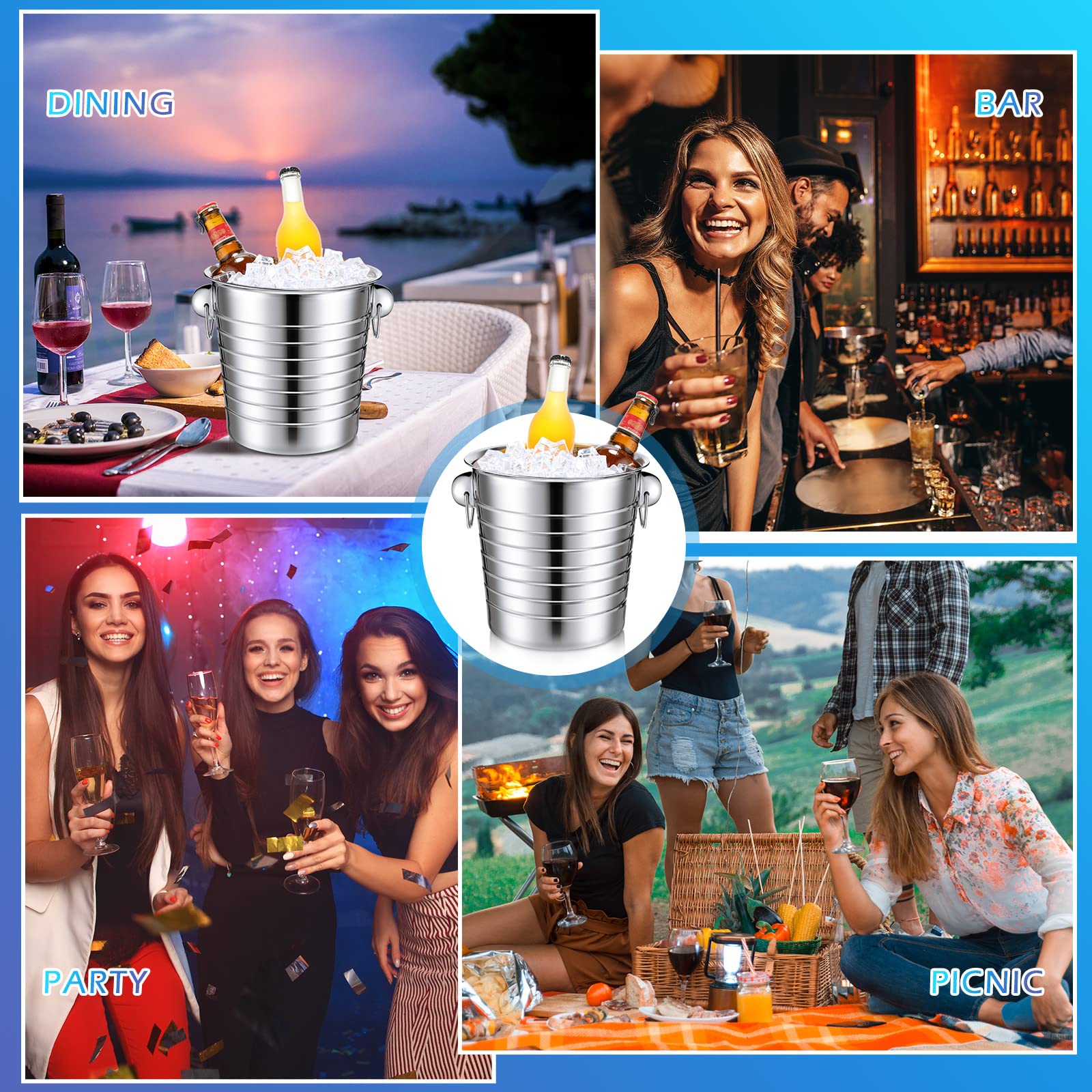 8 Pack Champagne Buckets Stainless Steel Ice Buckets with Handles Wine ...