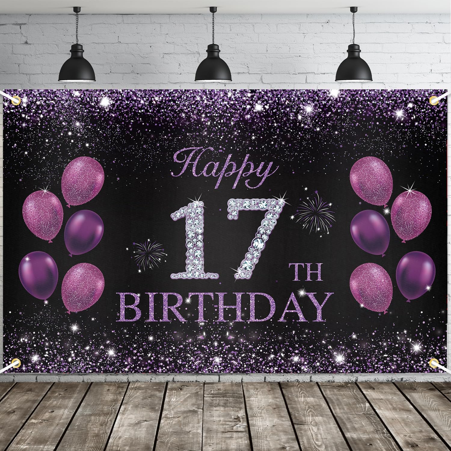 Amazon.com: JOYKY Happy 17th Birthday Banner, Purple Happy 17th ...