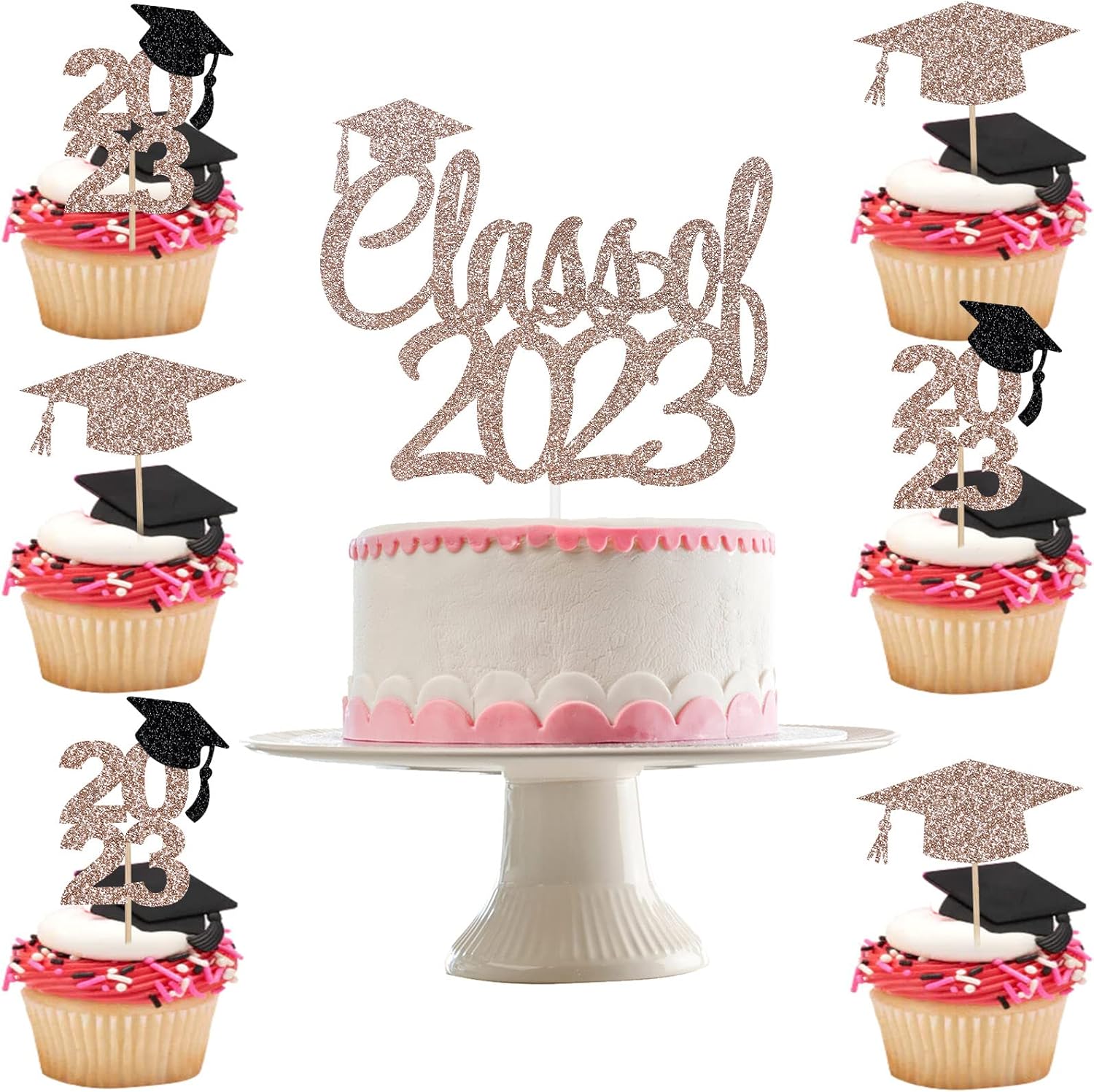 Amazon.com: Rose Gold Class Of 2023 Cake Topper and 2023 Graduation ...
