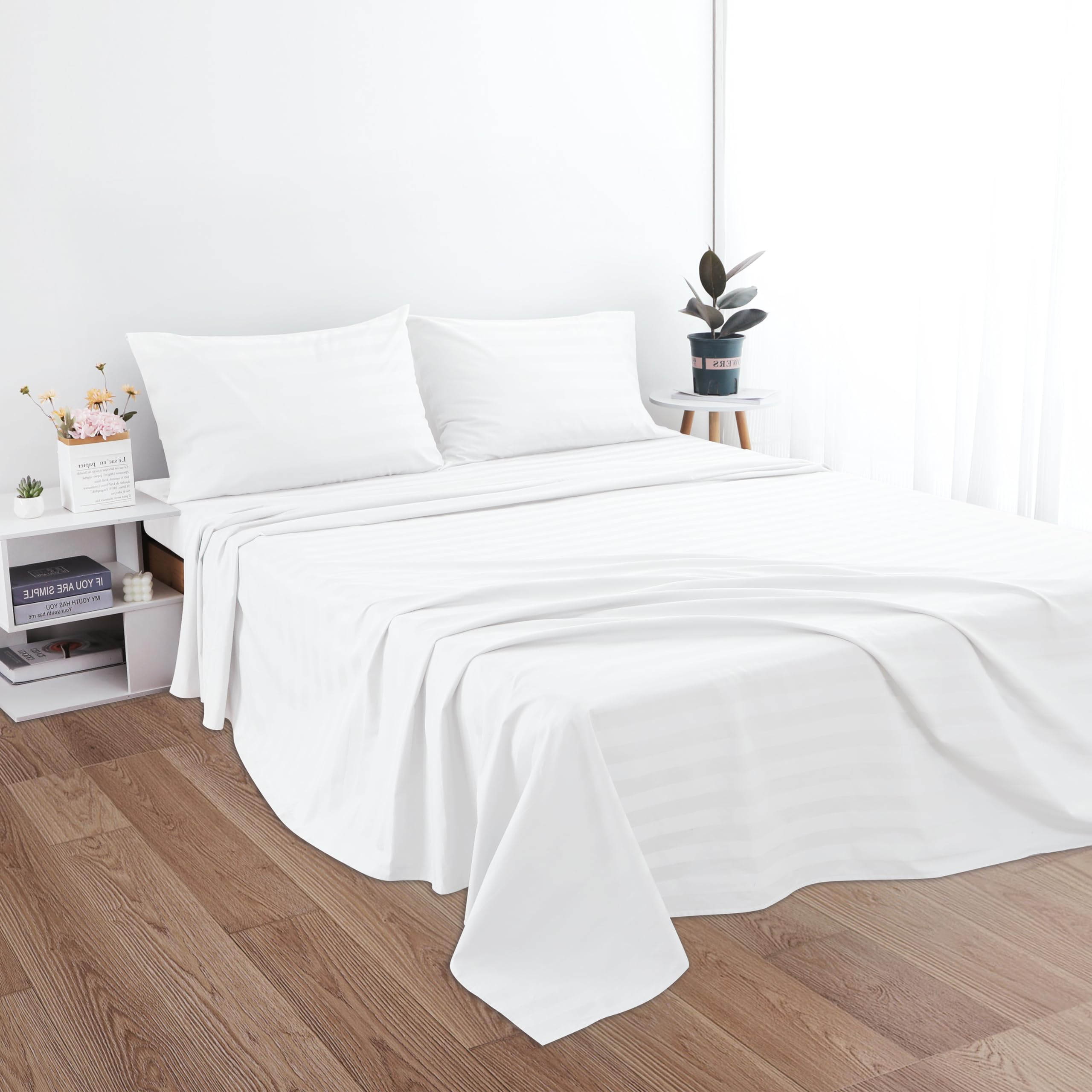 White Cotton Sheet Kamas White Solid Flat Sheet 600 Thread Count 100% ...