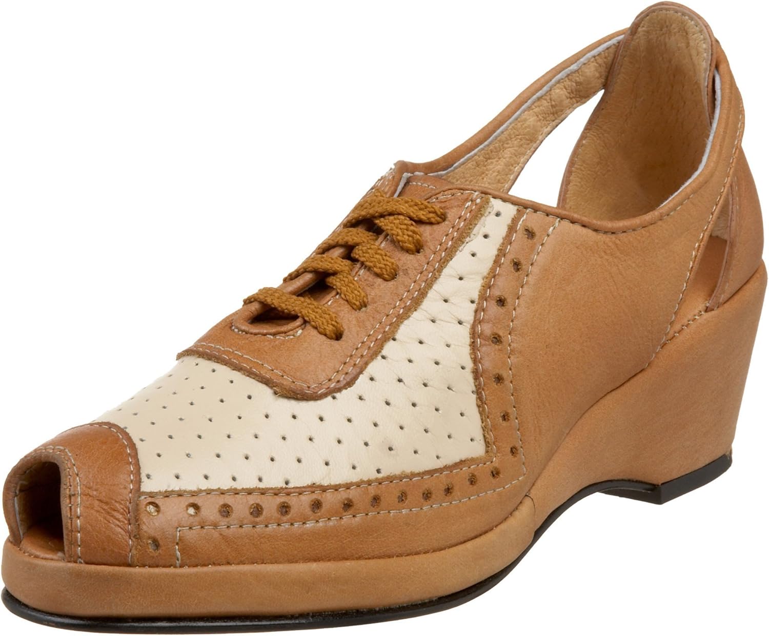 Amazon.com | Re-Mix Women's Spectator Peep Toe Wedge,Buckskin/Ivory,6 M ...