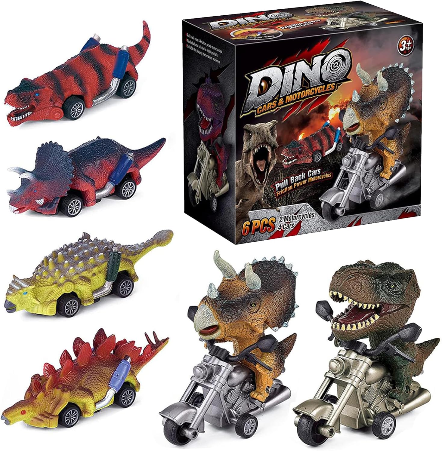 Amazon.com: Xbnmex Dinosaur Car Toy, 6 Piece Carts Toys for Kids ...