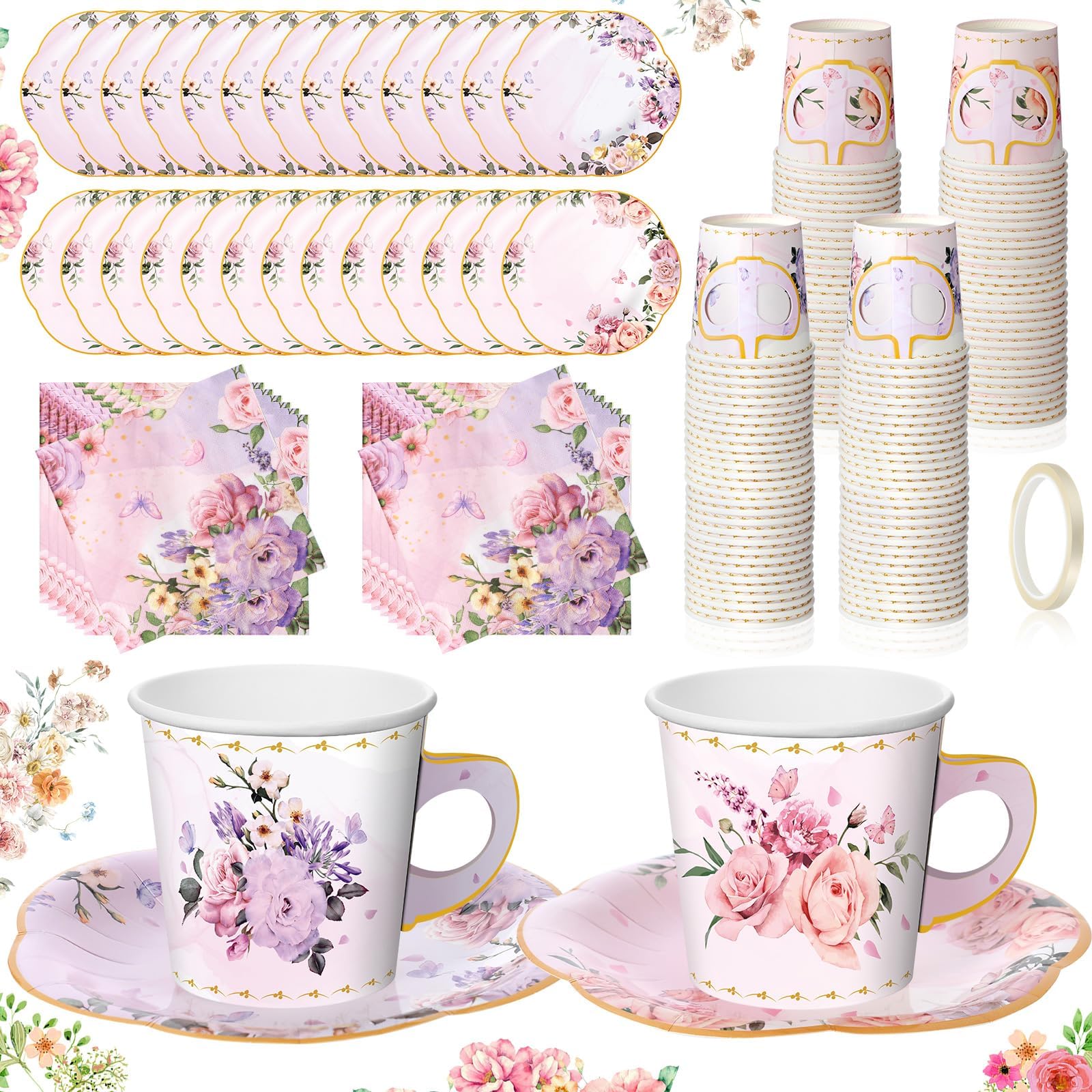 Amazon.com: Umigy 60 Set Tea Party Decorations 6.5oz Floral Paper Tea ...