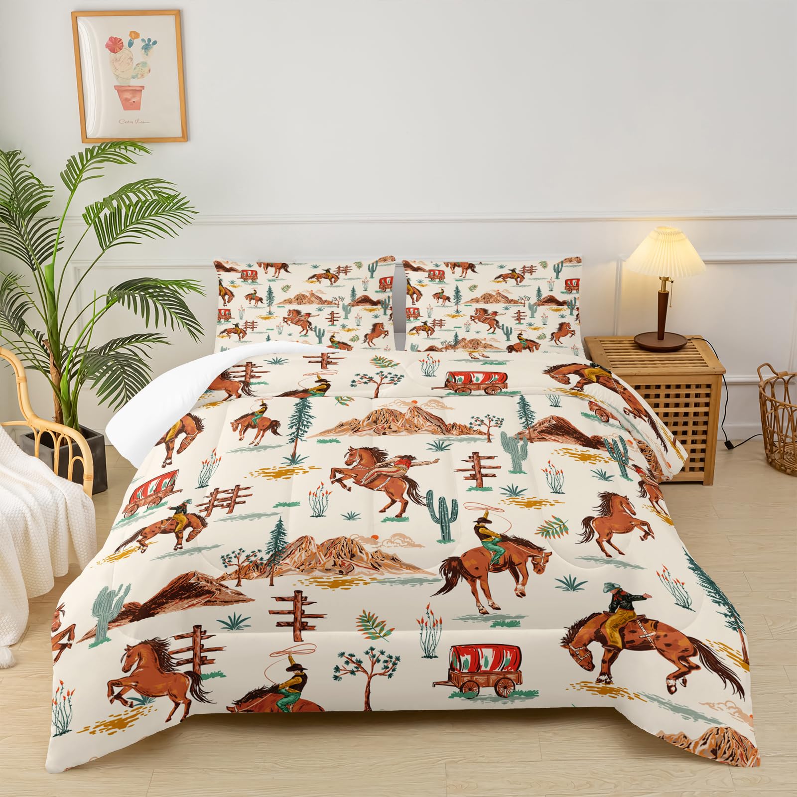 Amazon.com: lneffble Brown Western Cowboy Comforter Set Queen Size for ...