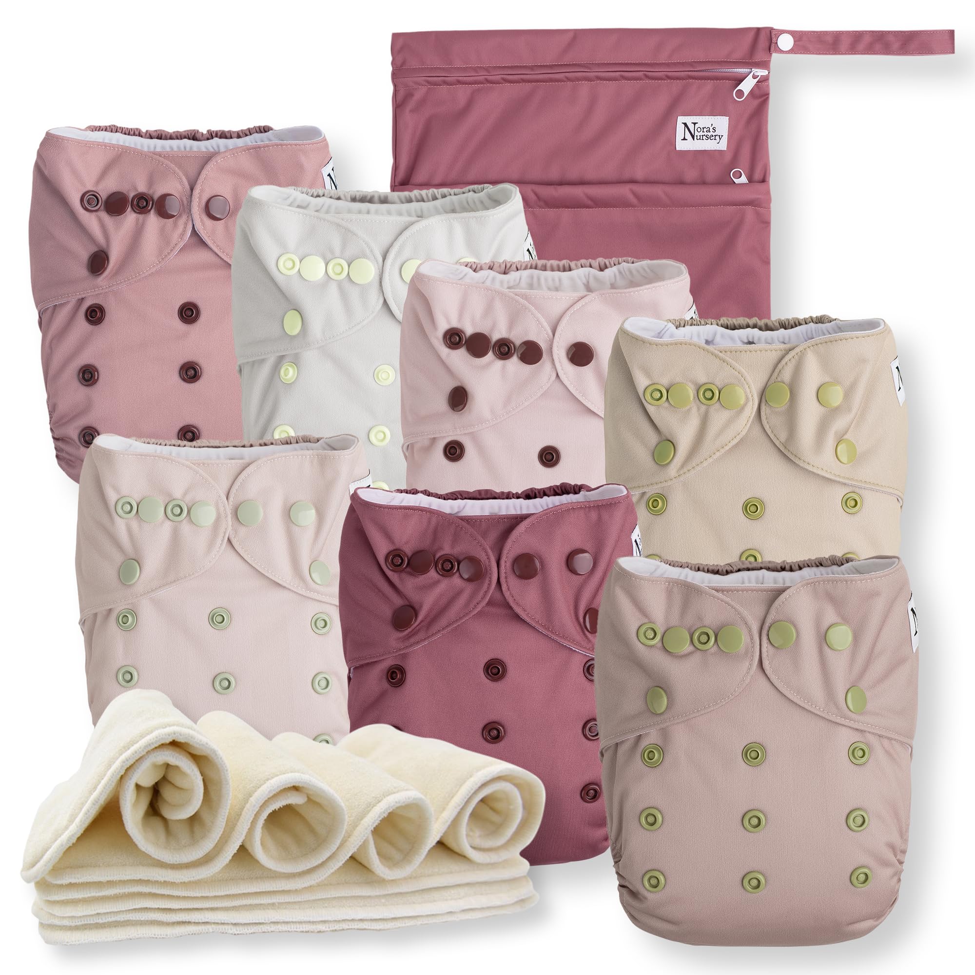 Amazon.com : Nora's Nursery Cloth Diapers 7 Pack with 7 Inserts & 1 Wet ...
