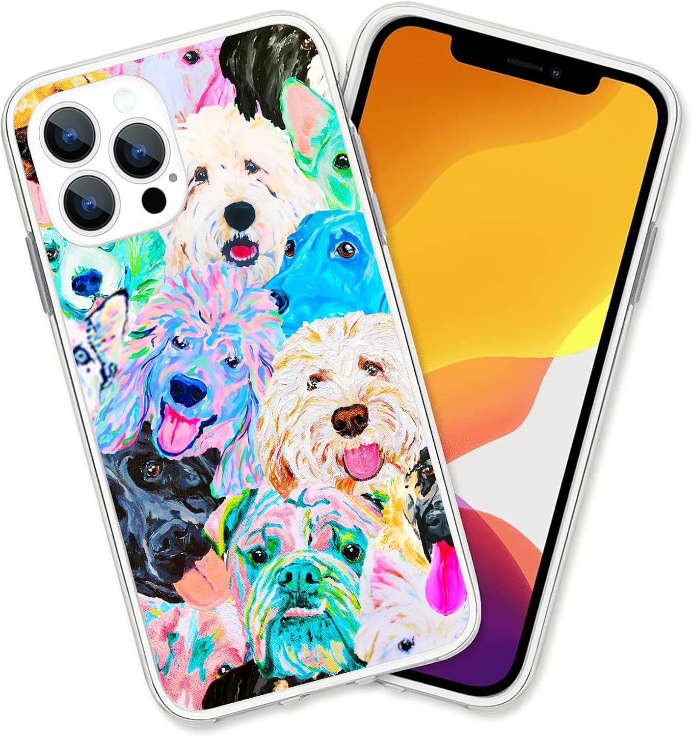 Amazon.com: Design for iPhone 14 Pro Max, Watercolor Dogs Collage Pug ...