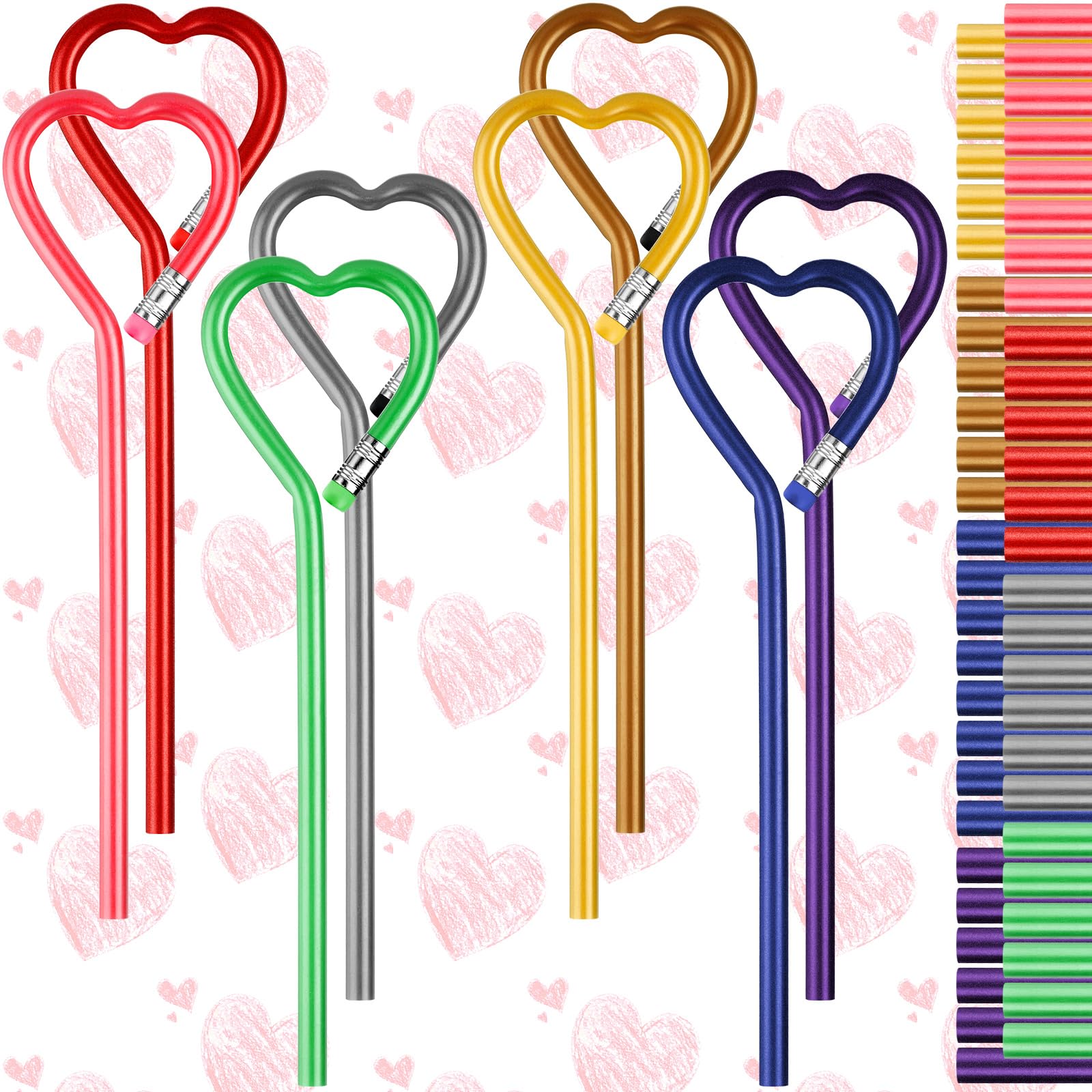 Amazon.com : Fainne 60 Pcs Valentine's Day Heart Shape Pencils Wooden ...