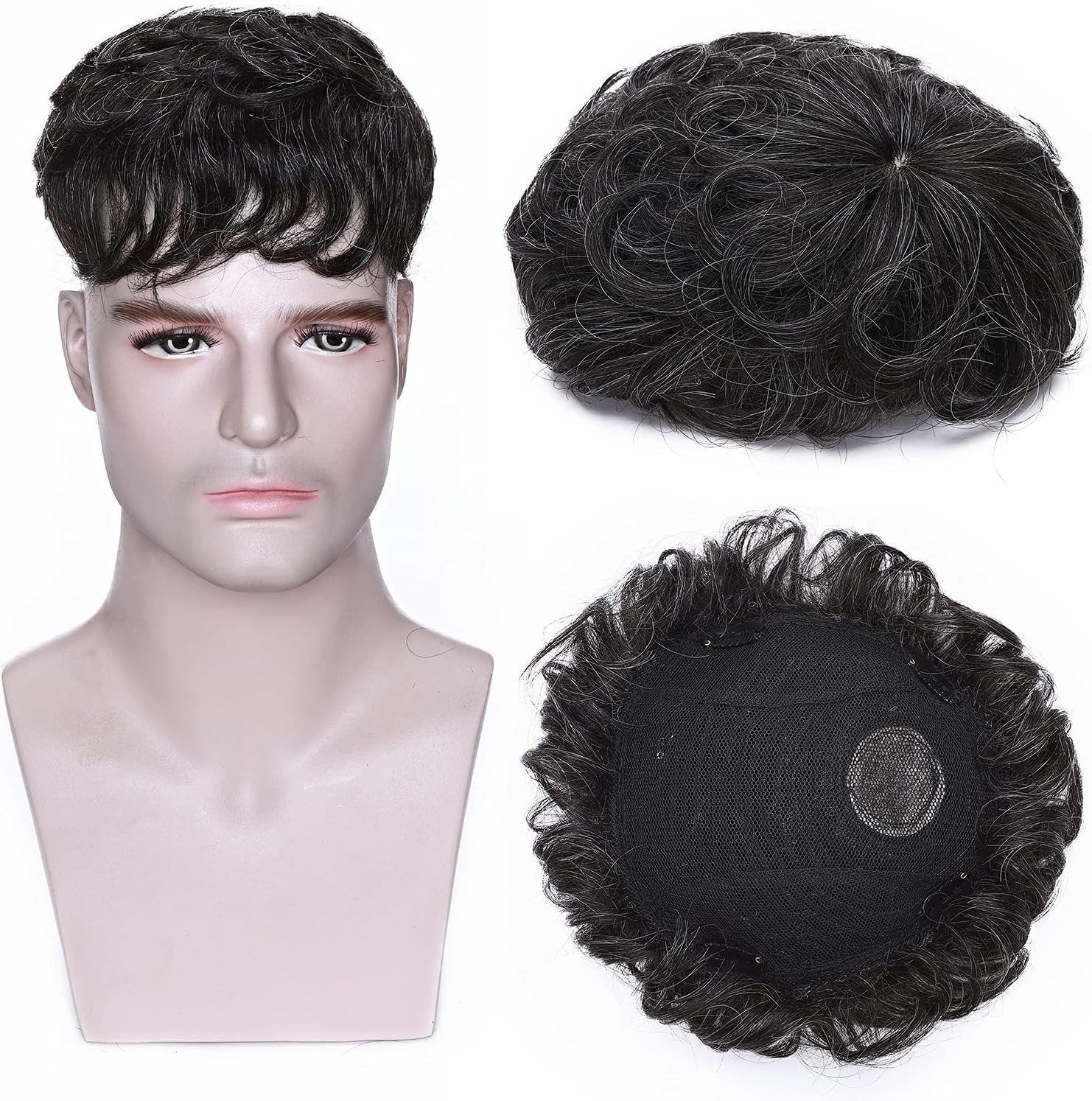 Amazon.com : MY-LADY Toupee for Men Hair Pieces Human Hair Topper 6.3 ...
