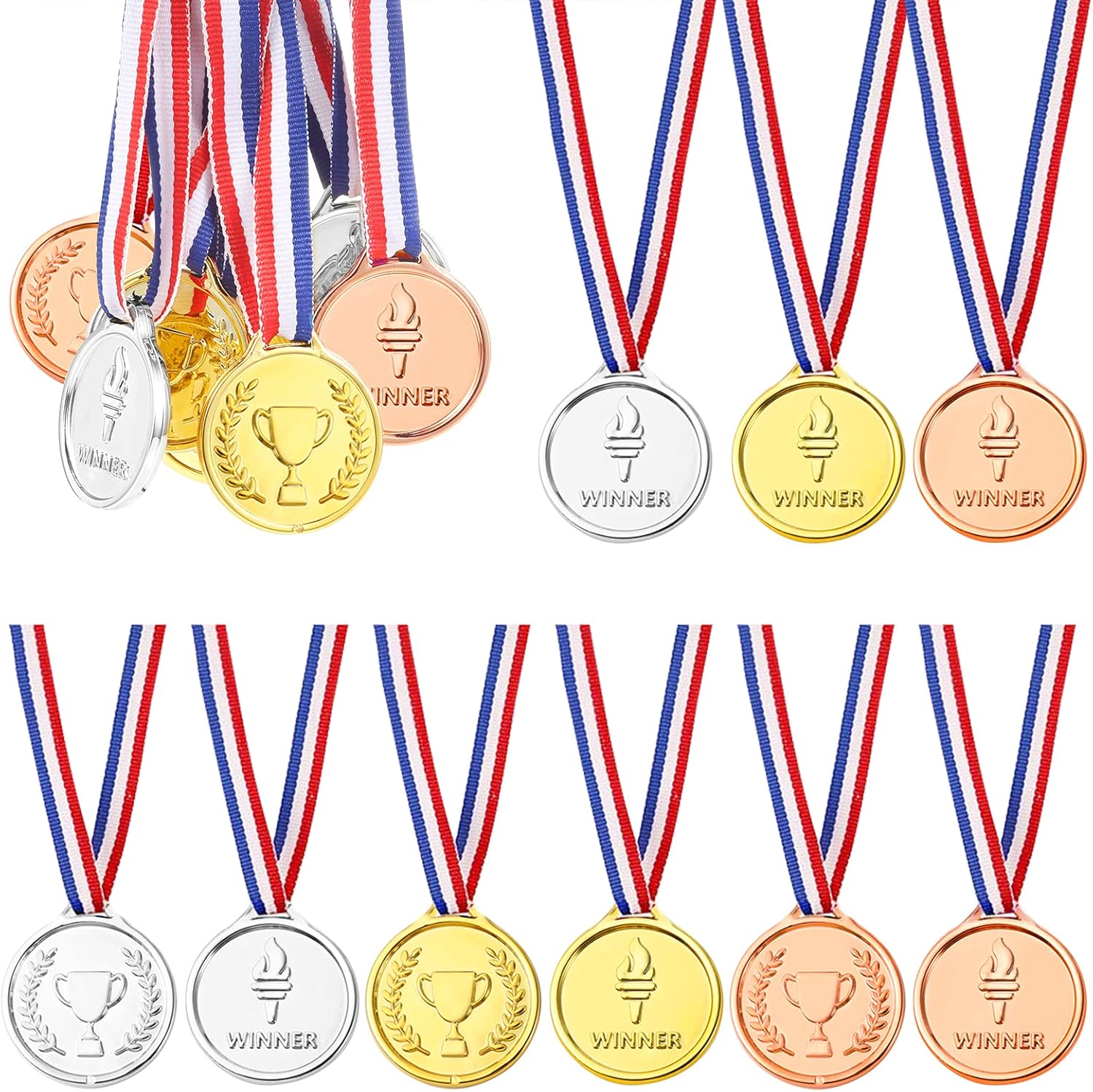 Pllieay 48 Pieces Winner Medals Plastic MedalS Gold Silver and Bronze ...
