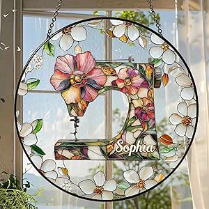 Amazon.com: Sewing Machine Stained Glass Suncatcher Window Hanging ...
