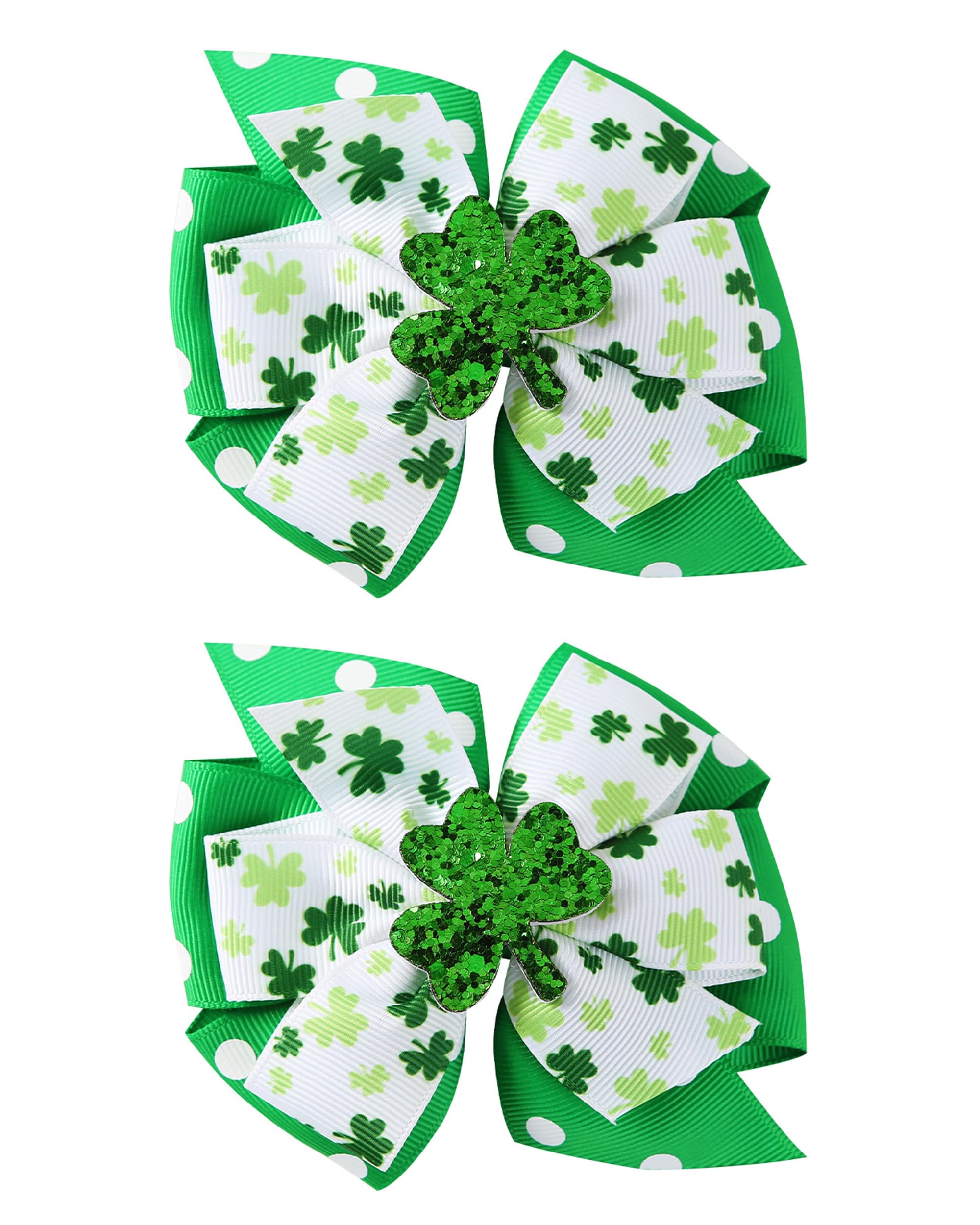 Amazon.com : 2 Pack St Patricks Day Hair Bows Green Glitter Clover ...