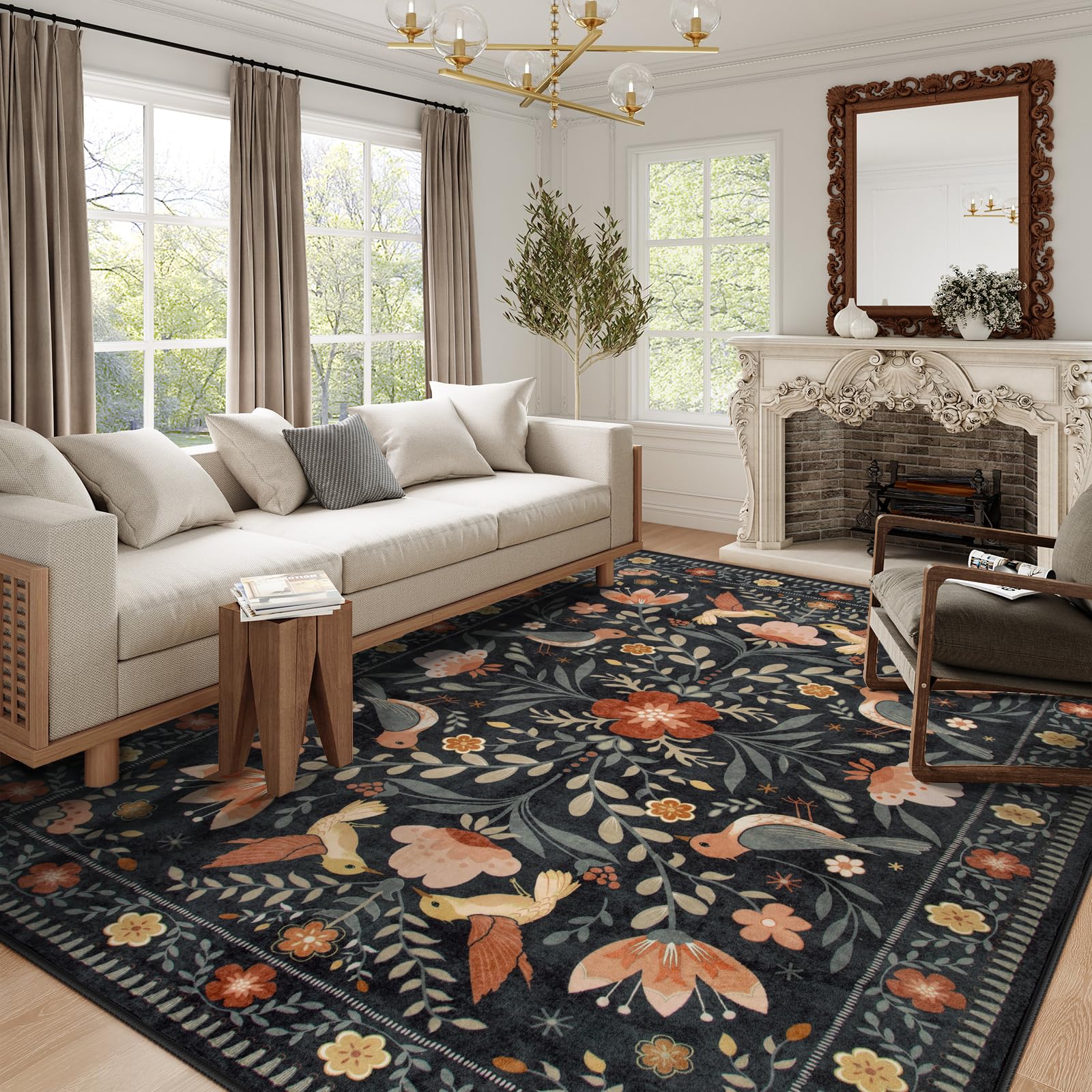Amazon.com: Morebes Floral Machine Washable Area Rugs 9x12 Living Room ...
