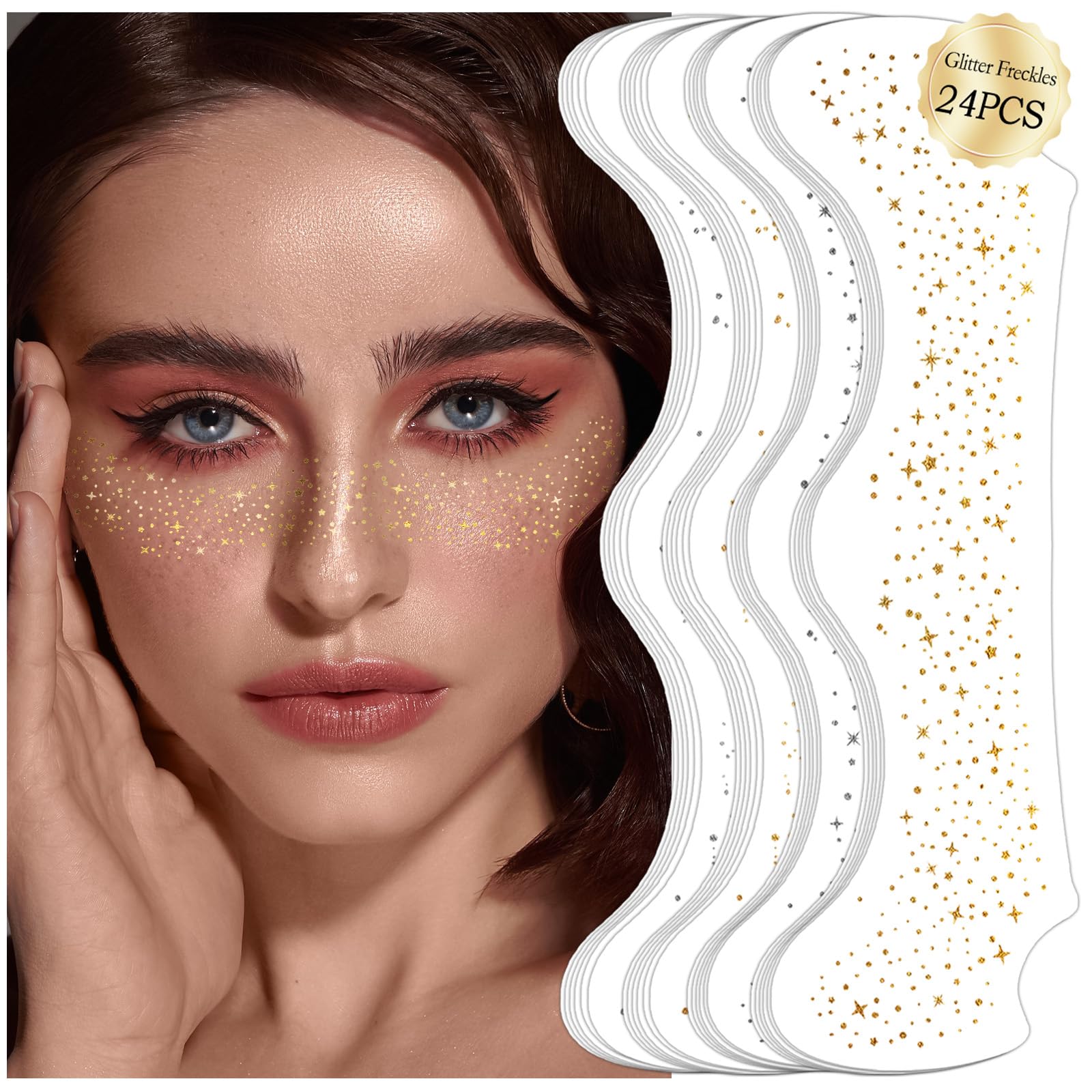 Amazon.com : 24 Sheets Gold and Silver Glitter Freckles Face Tattoo ...