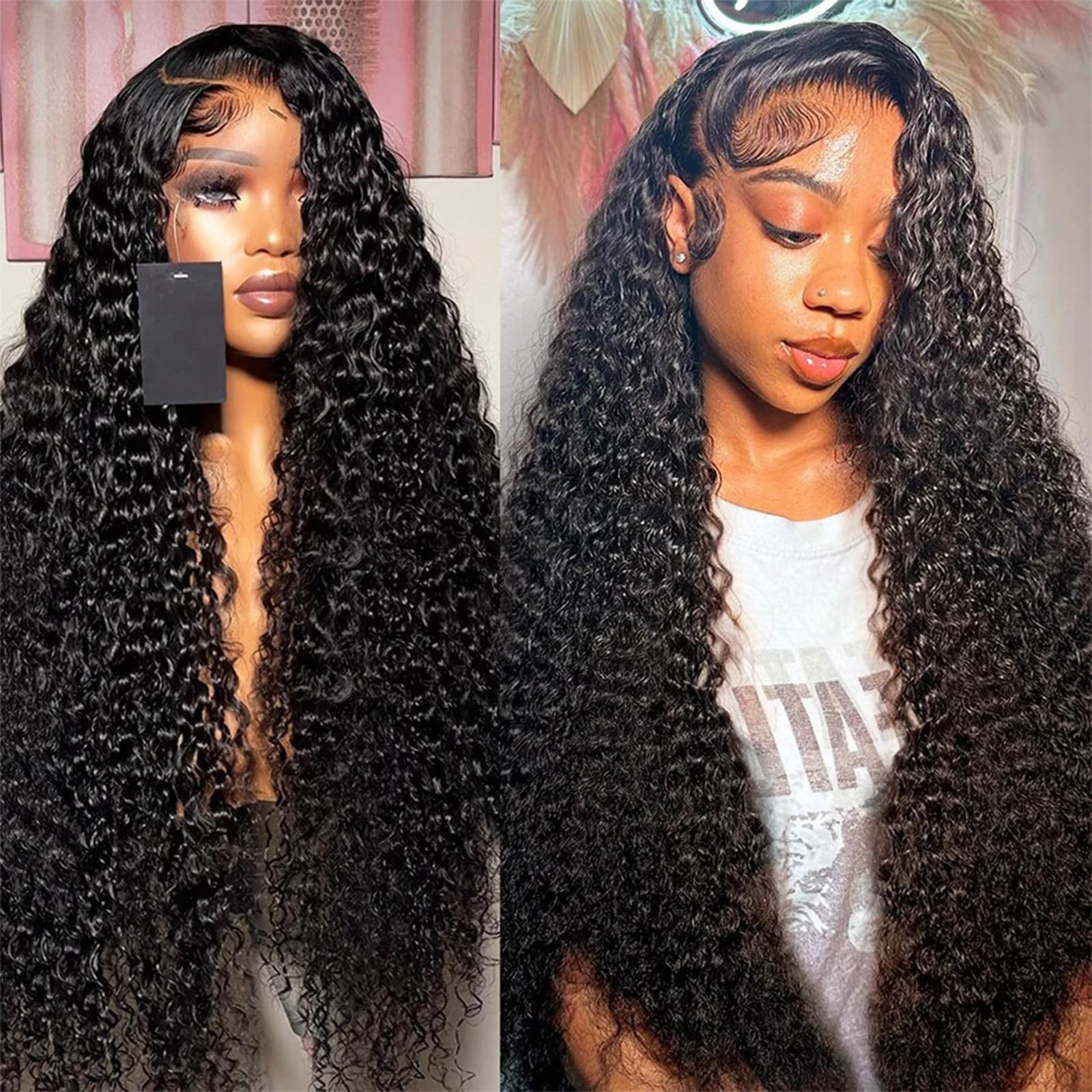 Amazon.com : YUPEWG Deep Wave Lace Front Wigs Human Hair Pre Plucked ...