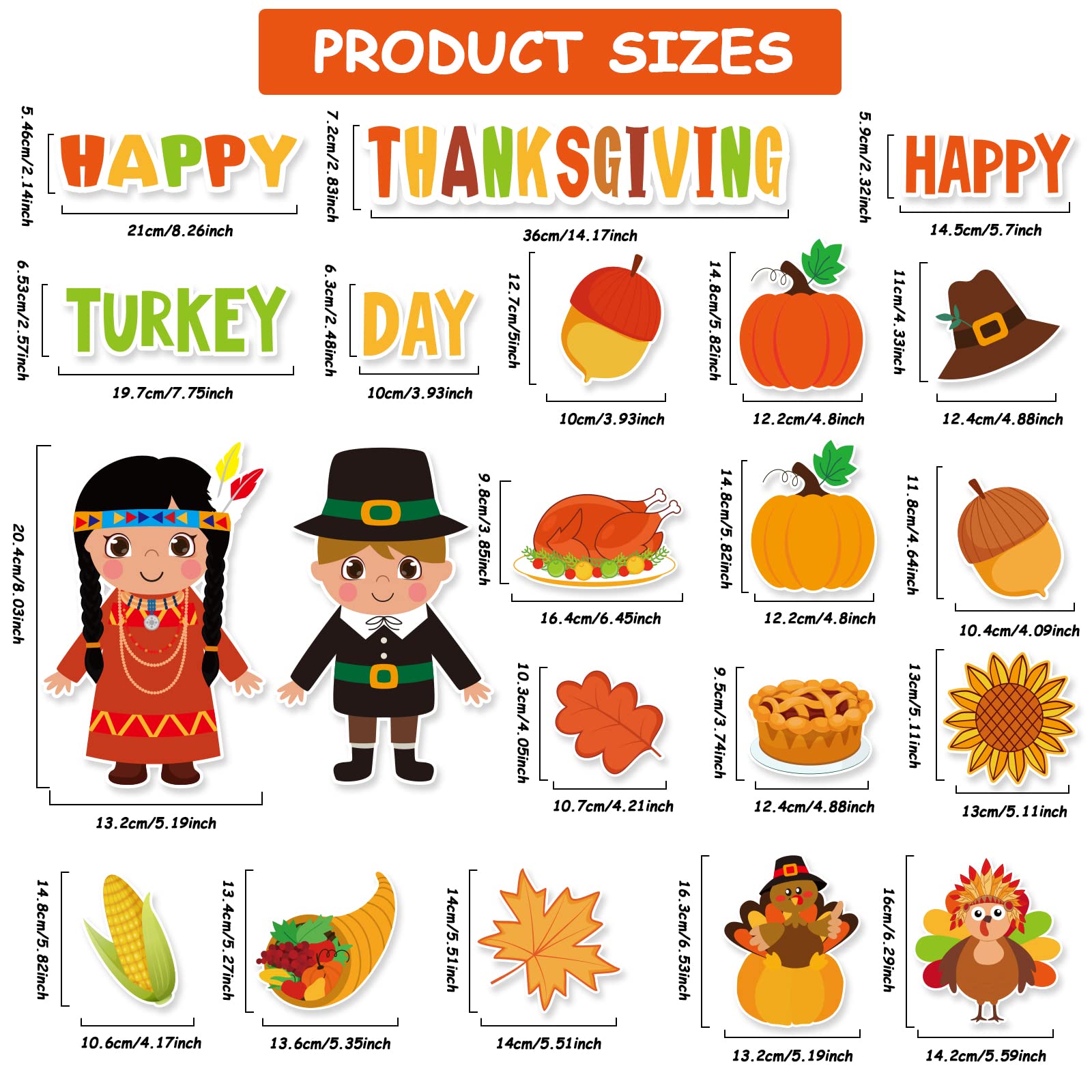 Snapklik.com : 51 Pieces Thanksgiving Cutouts Pumpkin Turkey Leaves ...