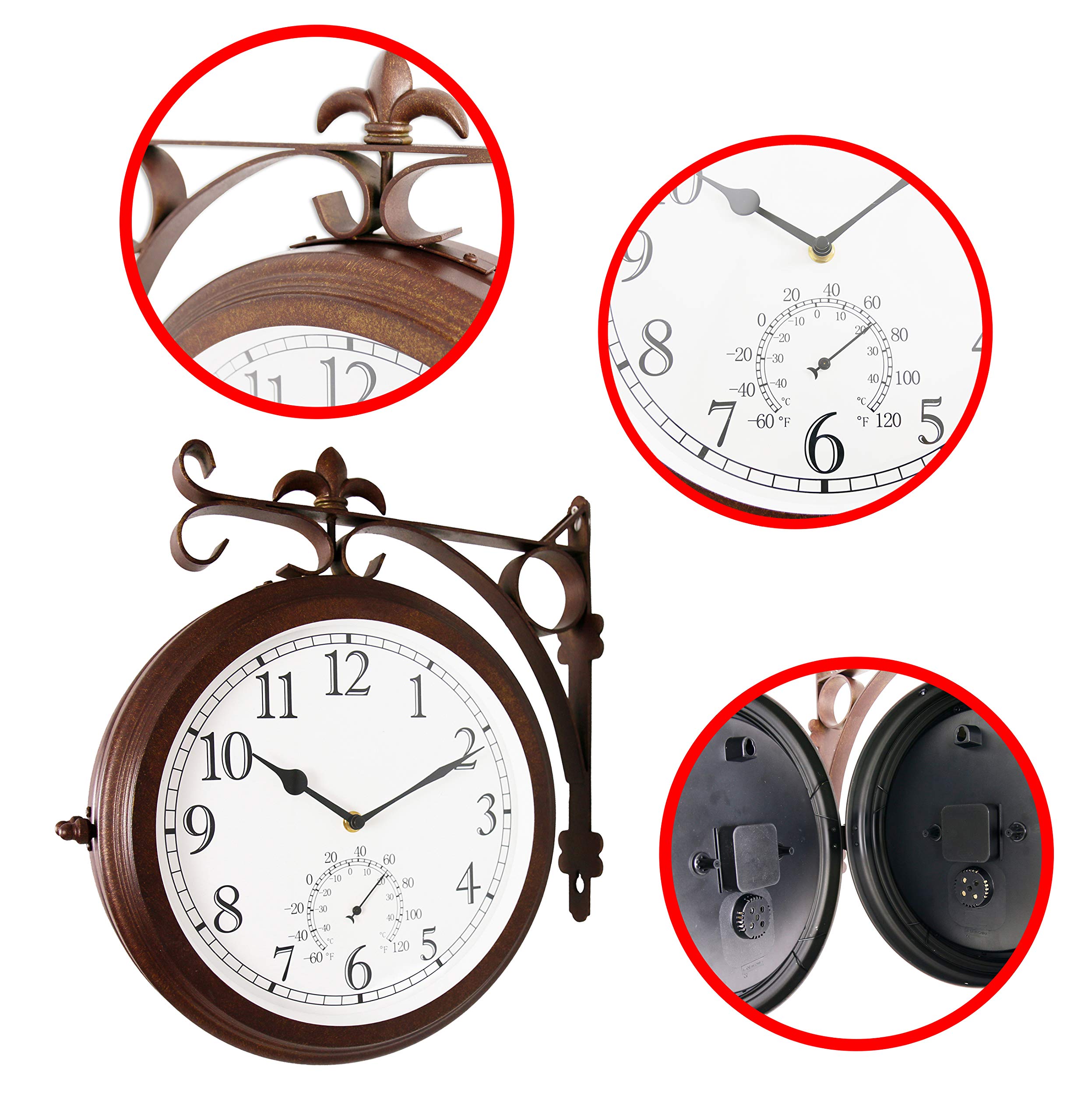 Bestime Double Sided Wall Clock Wrought Iron, Metal, Quiet, Easy Read ...