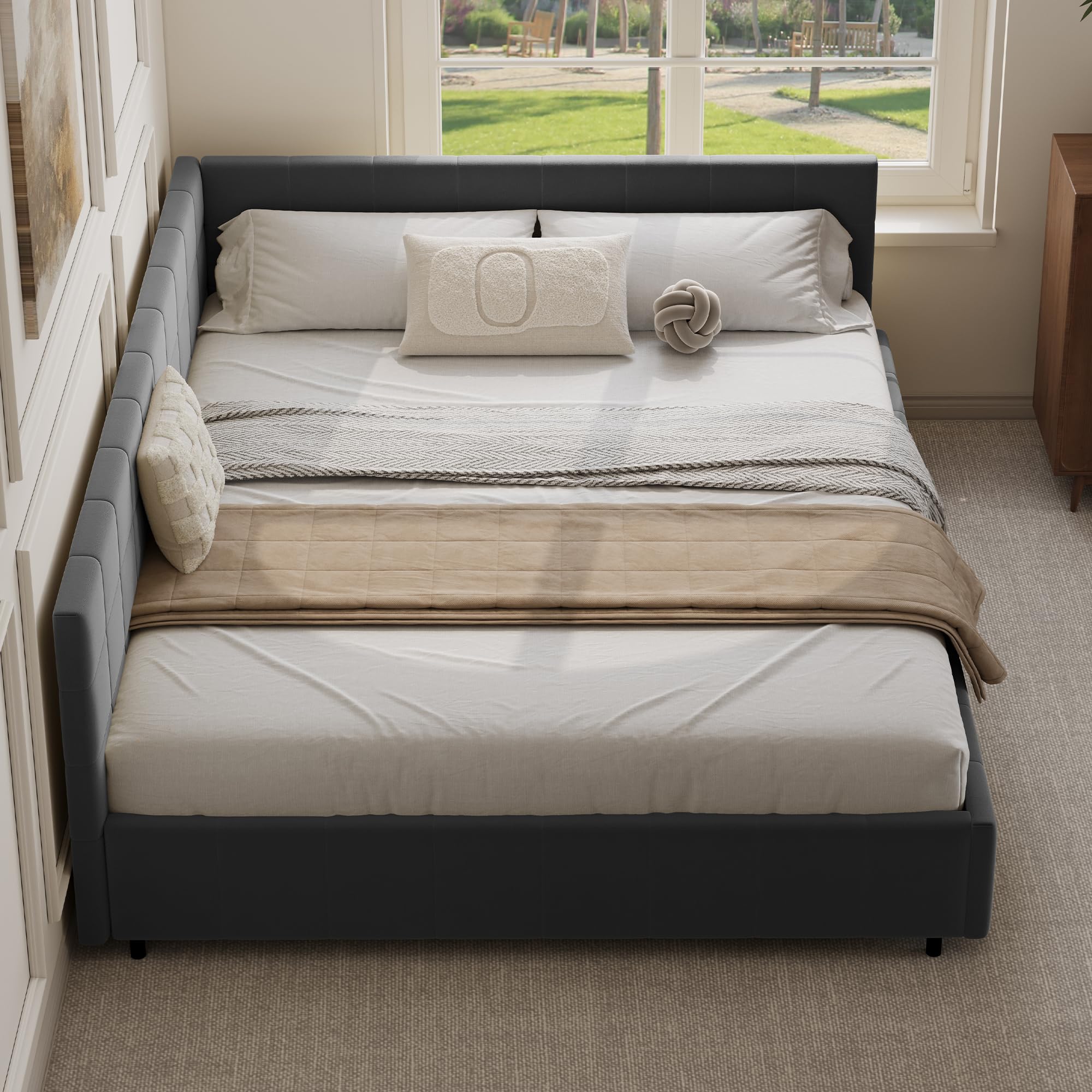 Amazon.com: Olodumare Queen Size Wood Daybed, Modern Elegant Velvet ...