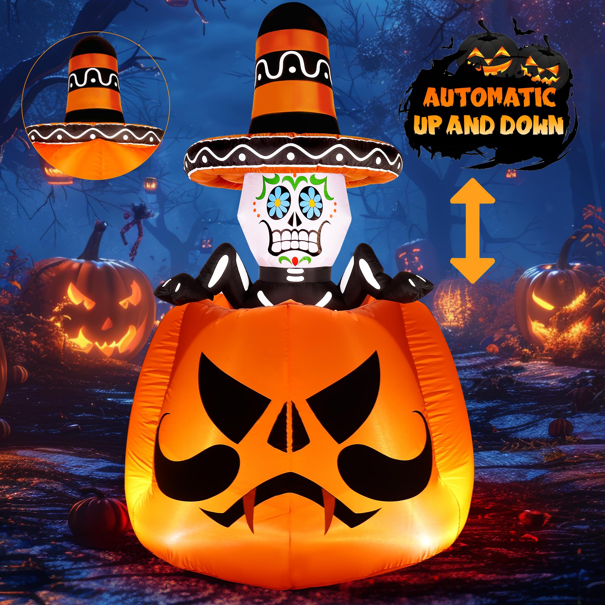 Amazon.com: 6 FT Animated Halloween Inflatable Pumpkin and Ghost ...
