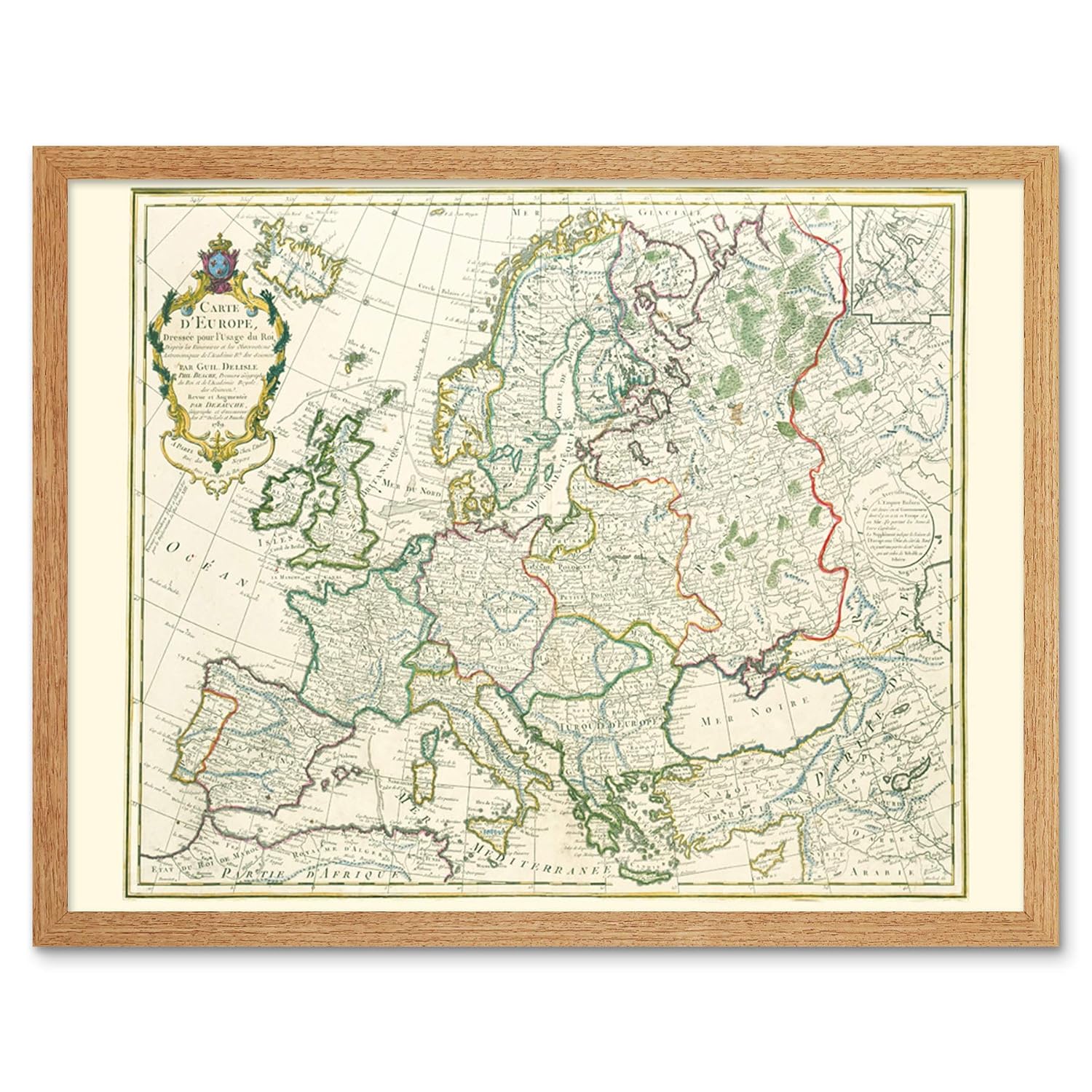 Jean Claude Dezauche Map Of Europe Art Print Framed Poster Wall Decor ...