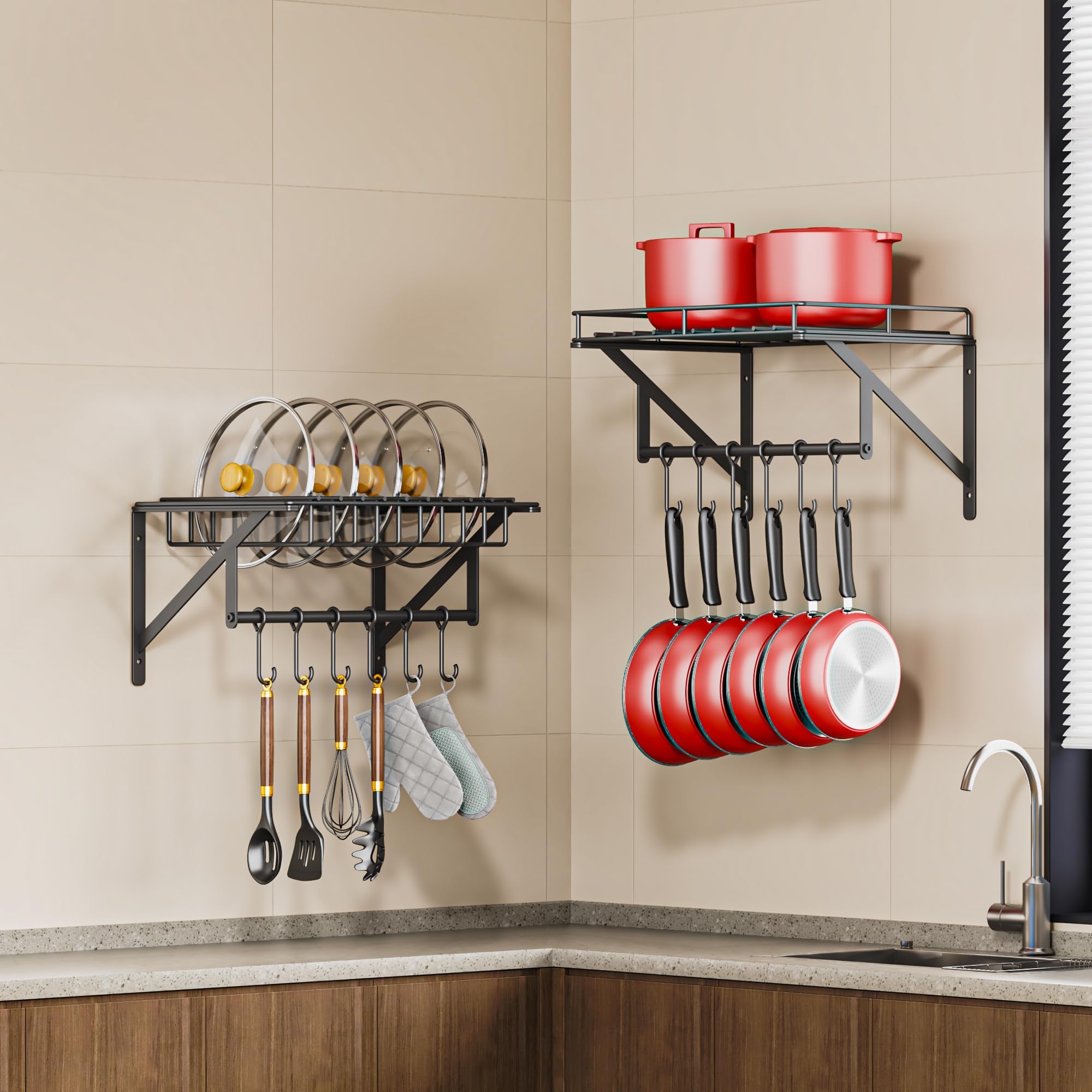 Amazon.com: X-cosrack Pot Racks Wall Mounted Set of 2,with Towel Bar ...