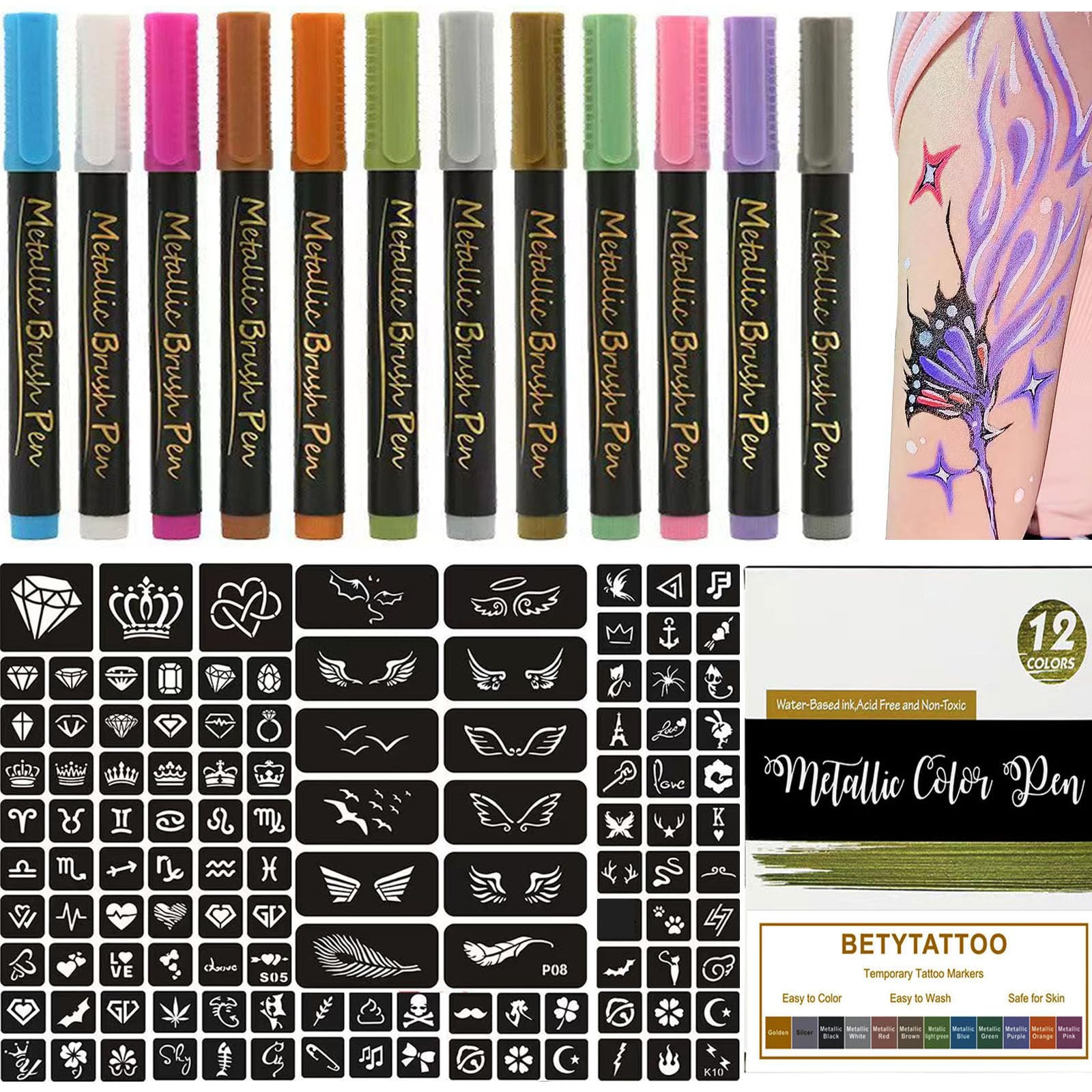 Amazon.com : Temporary Tattoo Markers for Skin - Tattoo Pens for Body ...