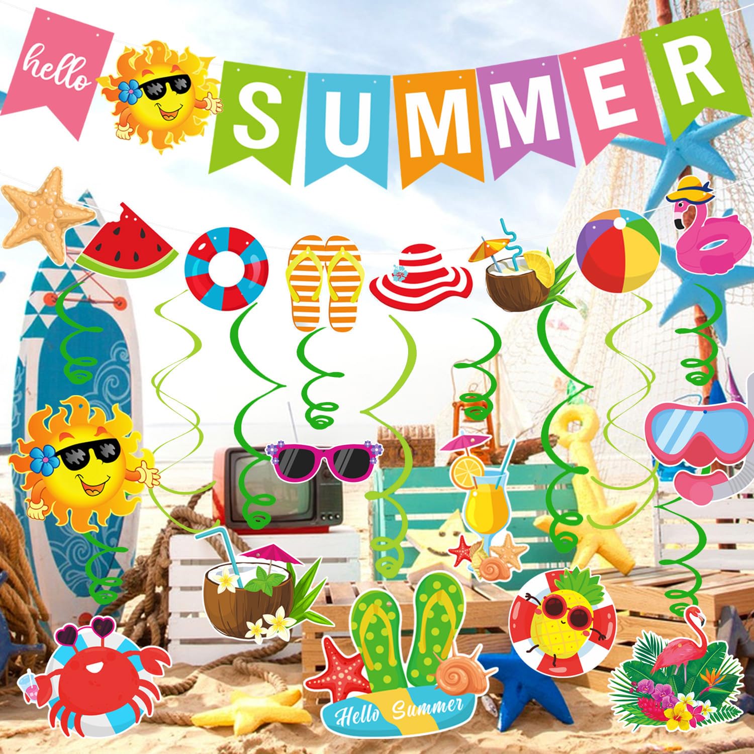 Snapklik.com : Summer Party Decorations Colorful Hello Summer Banner ...