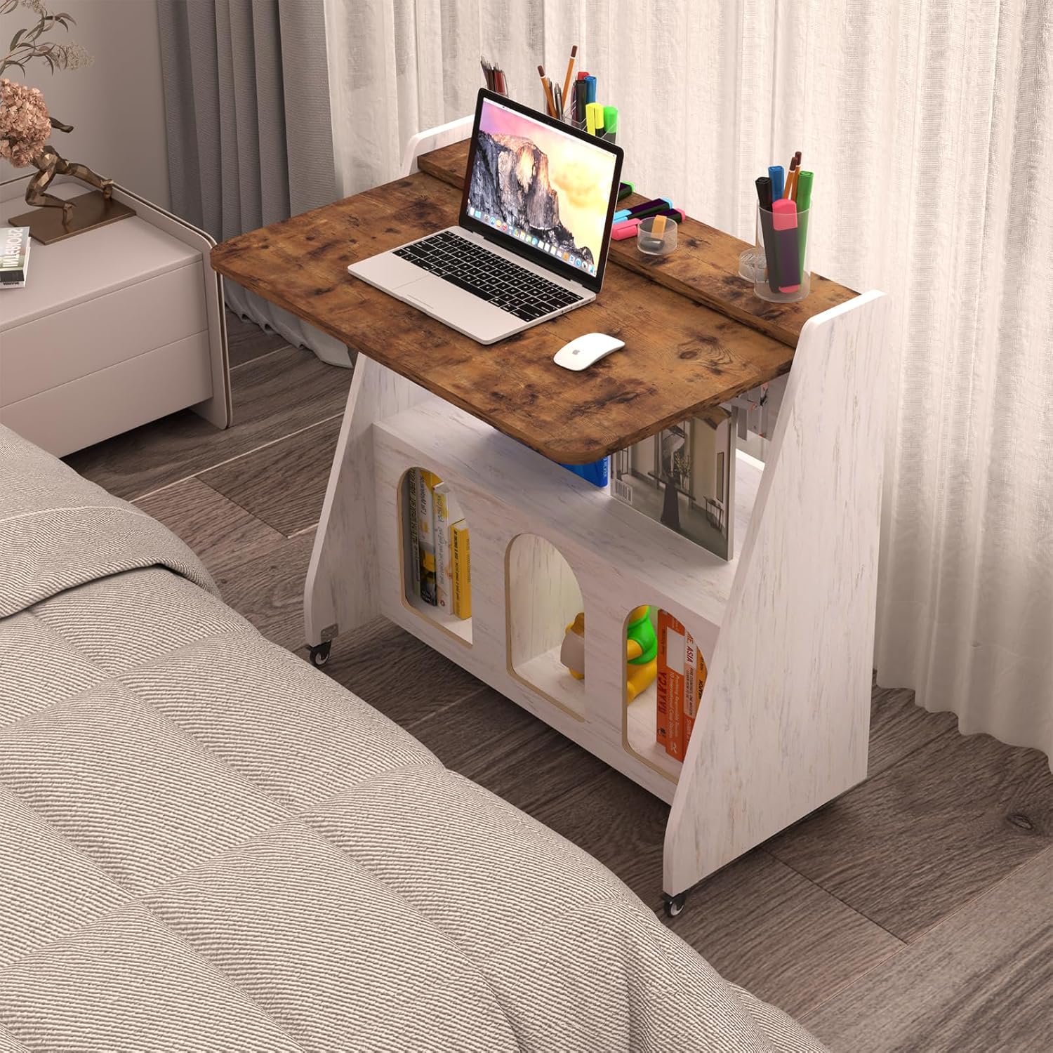 Pmnianhua Farmhouse Portable Desk on Wheels,Multipurpose Mobile ...