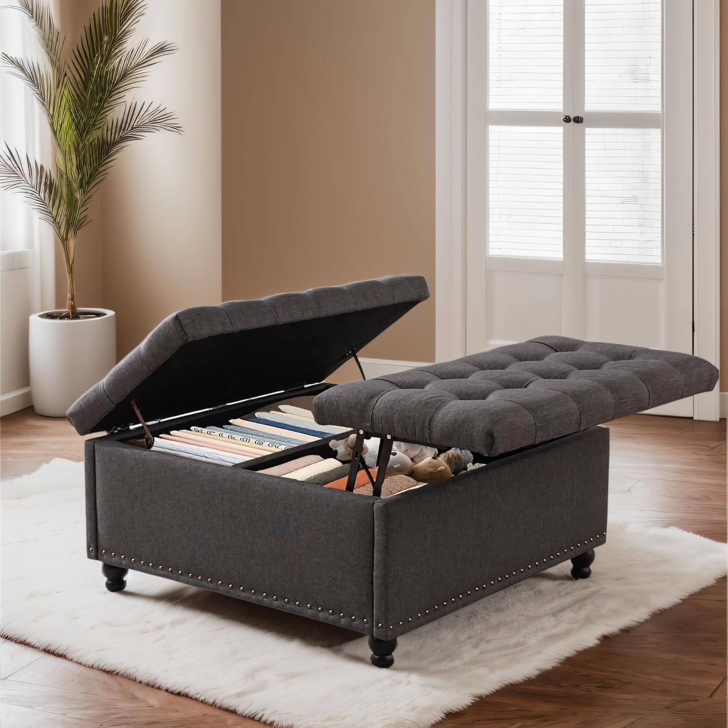 Amazon.com: Grepatio Square Tufted Ottoman with Storage - 35.5" Large ...