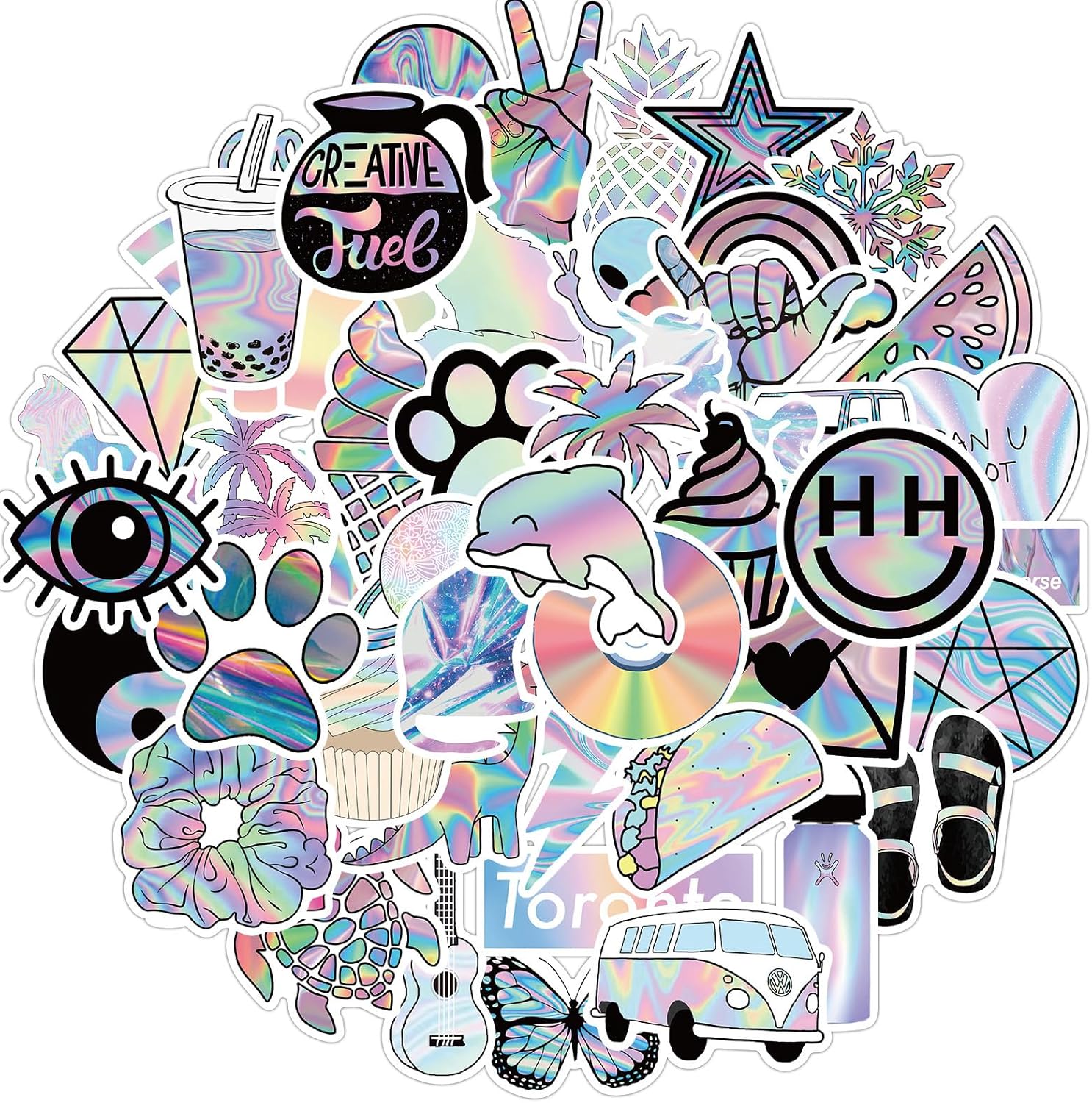 Amazon.com: Lydosoco 50Pcs Cool Holographic Stickers Pack Cute Water ...