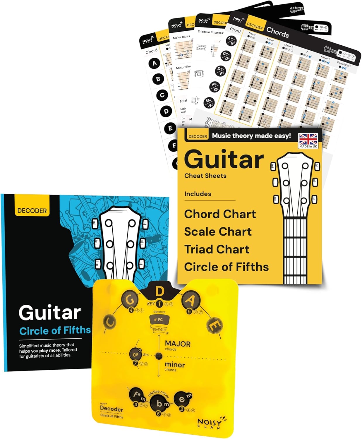 Amazon.com: Guitar Cheat Sheet Chord Charts & Circle of Fifths Decoder Wheel + 78-Page Theory ...