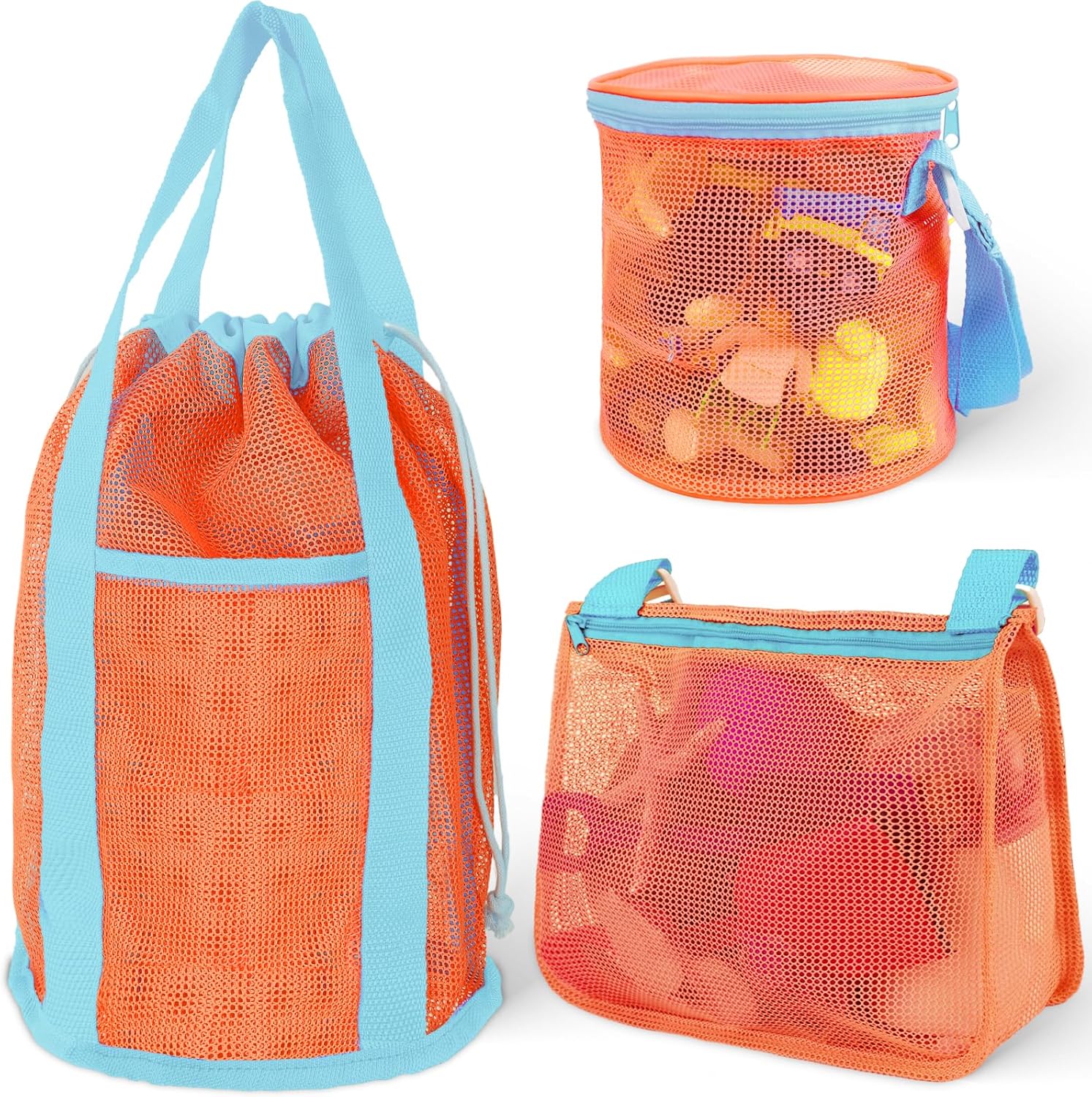 Amazon.com: FUTUREPLUSX 3PCS Mesh Beach Bag Set, Orange Mesh Toy Bag ...
