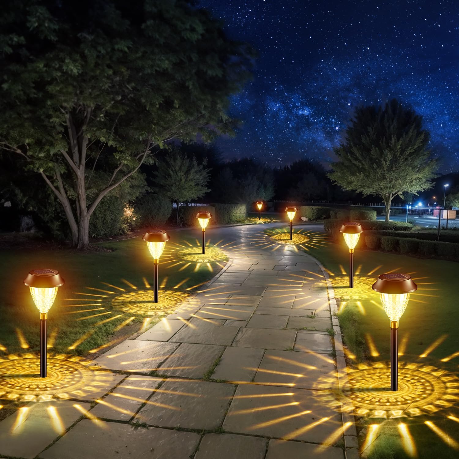 Solar Outdoor Lights Waterproof, 8 Pack 30LM Pathway Lghts Solar ...