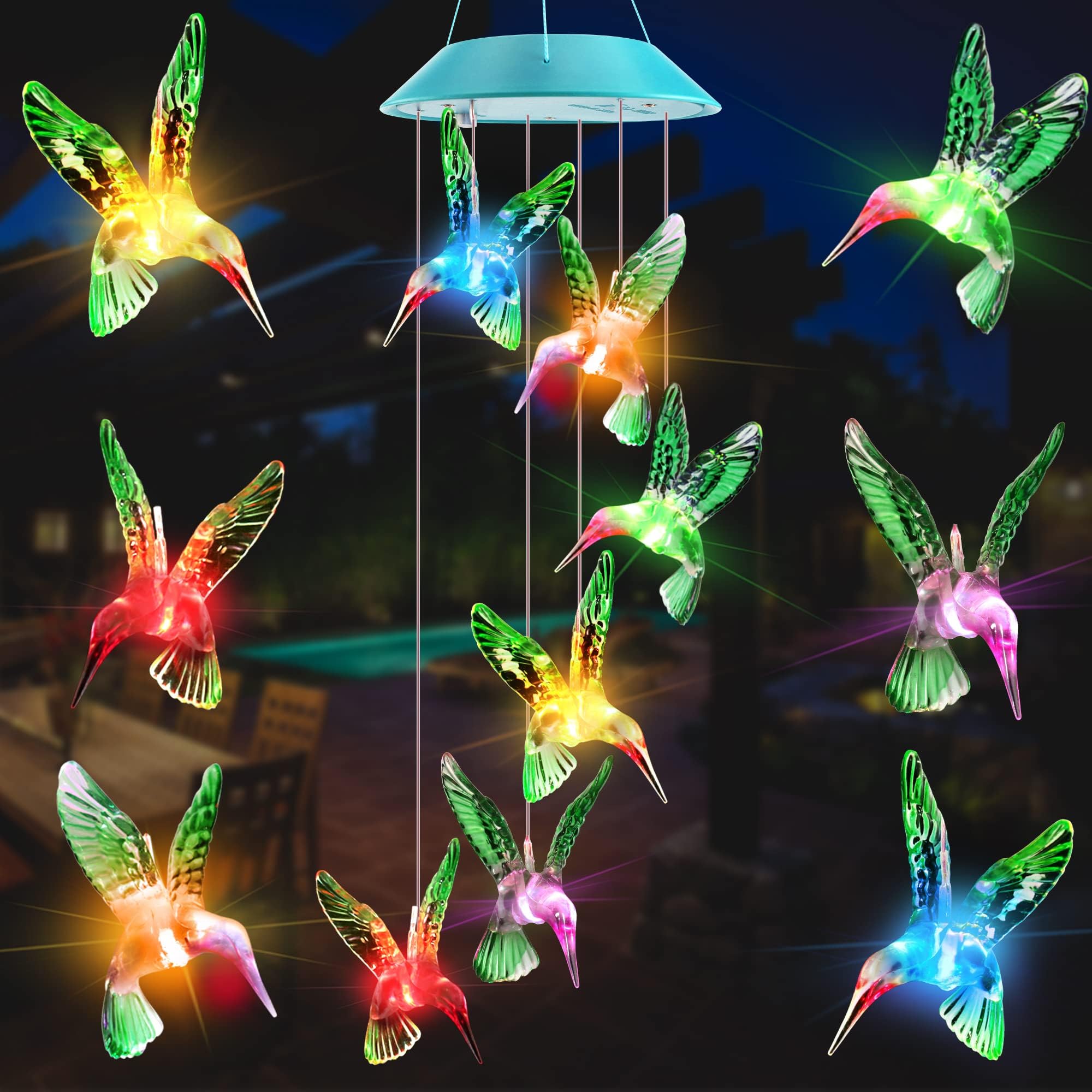 Amazon.com : WENANA Green Hummingbird Bell Solar Wind Chimes Color ...