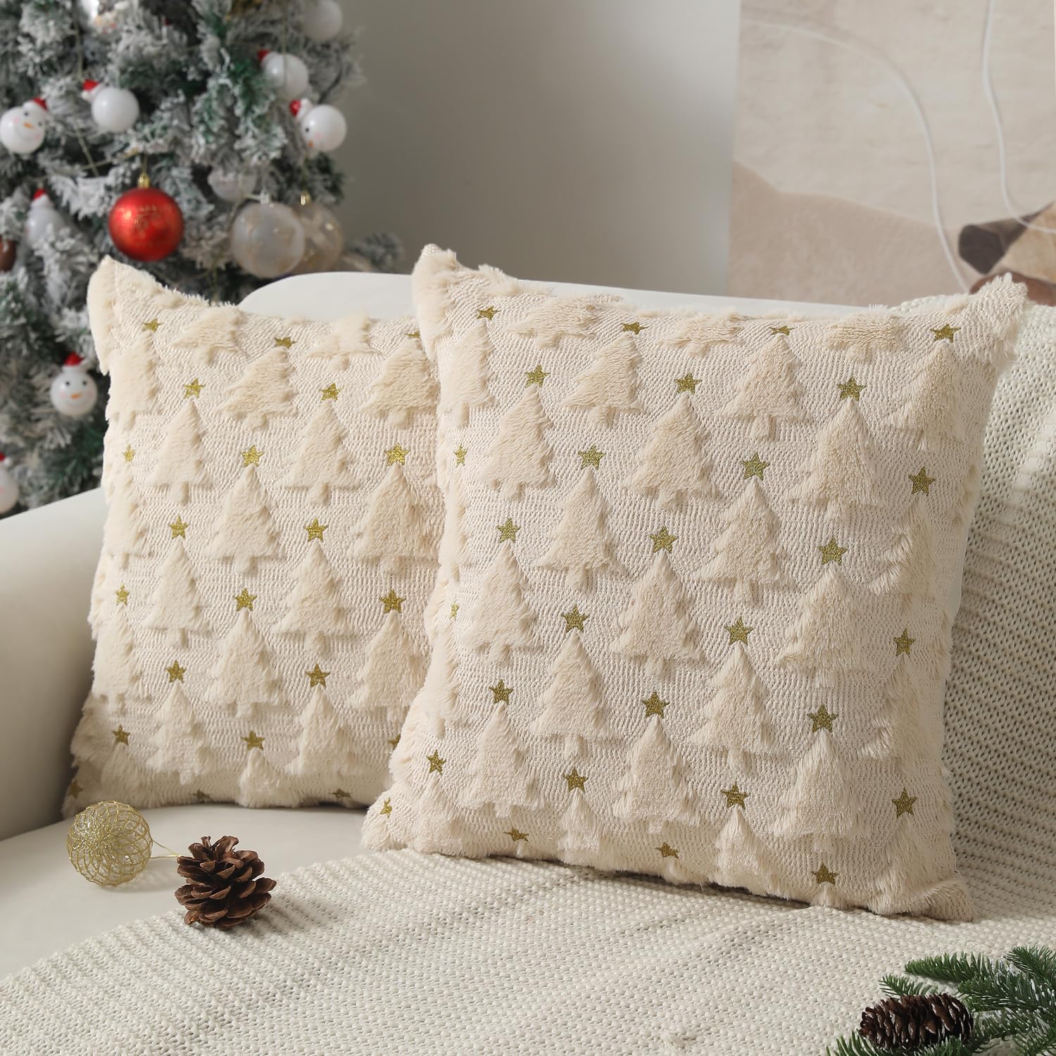 Amazon.com: Allorry Christmas Pillow Covers 18 x 18 inch Set of 2 Beige ...