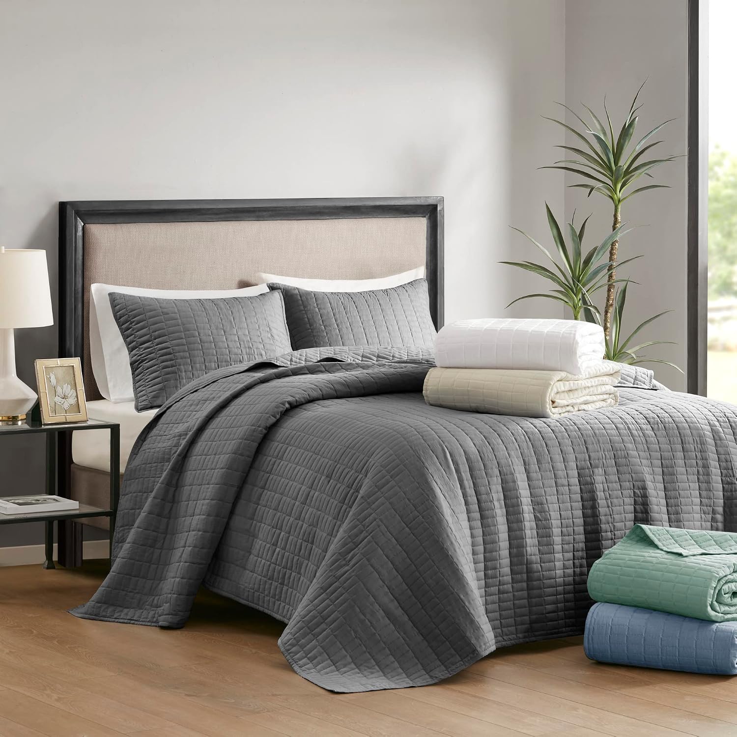 Amazon.com: Comfort Spaces King Quilt-All Season Bedding, Charcoal Grey ...