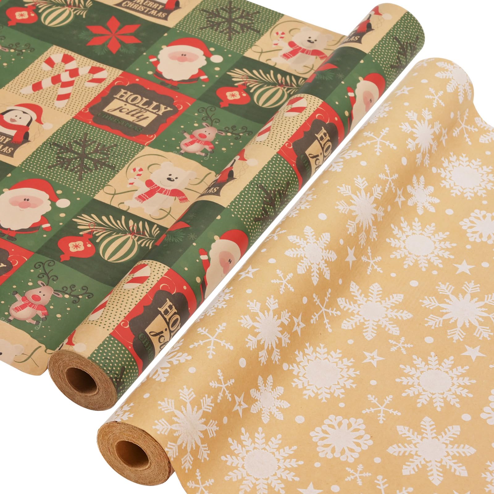 Amazon.com: AhfuLife 2 Rolls Christmas Wrapping Paper - 17 Inch × 49.2 ...