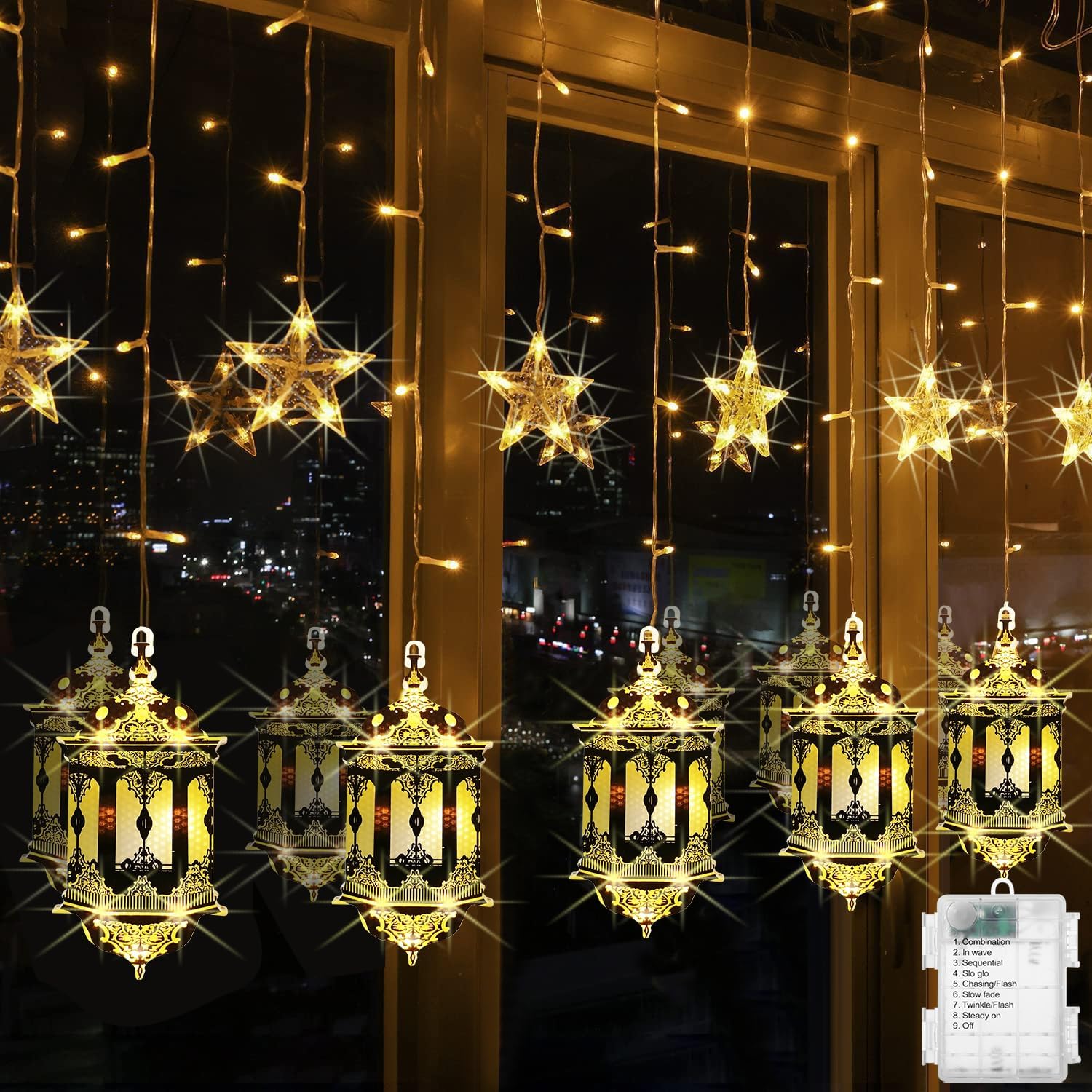 Pomefar Ramadan Decorations Lights,Led Star Lantern Curtain Ramadan ...