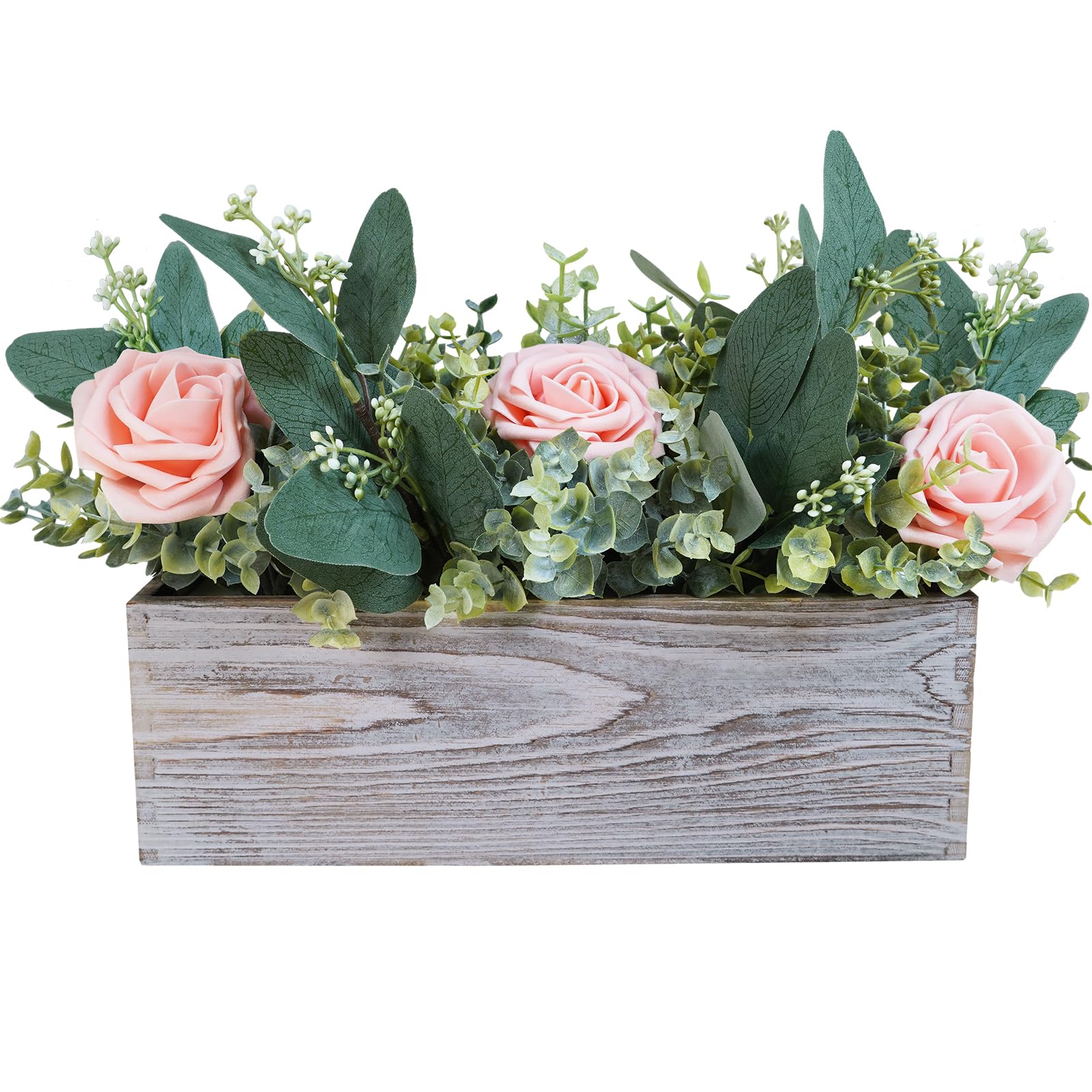 Amazon.com: Winlyn 11" Faux Eucalyptus and Pink Roses in Whitewashed ...
