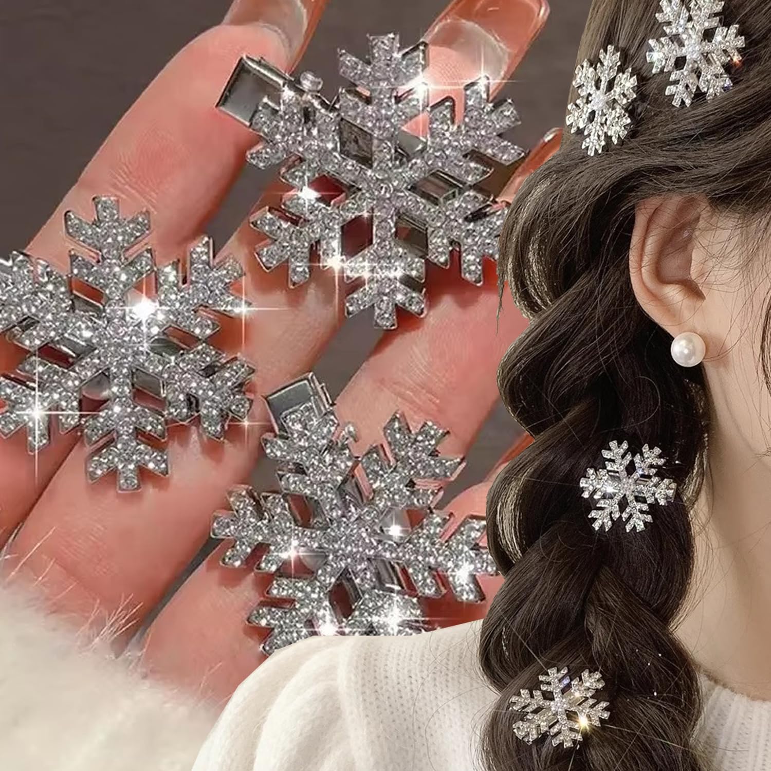Amazon.com : Silver Christmas Snowflake Hair Clips Rhinestone Hair Clip ...