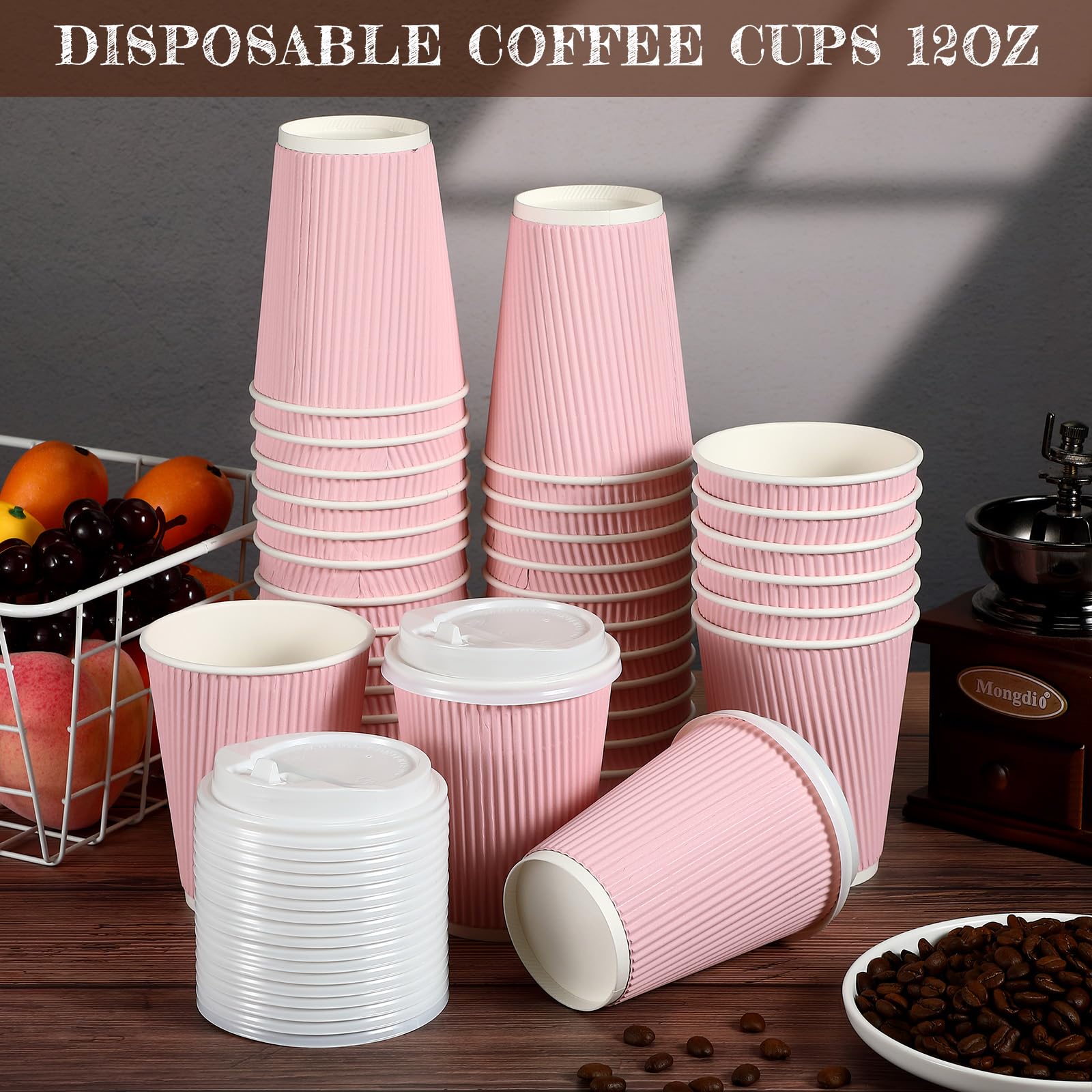 Tioncy 100 Pcs Disposable Coffee Cups with Lids Paper Cups Corrugated ...