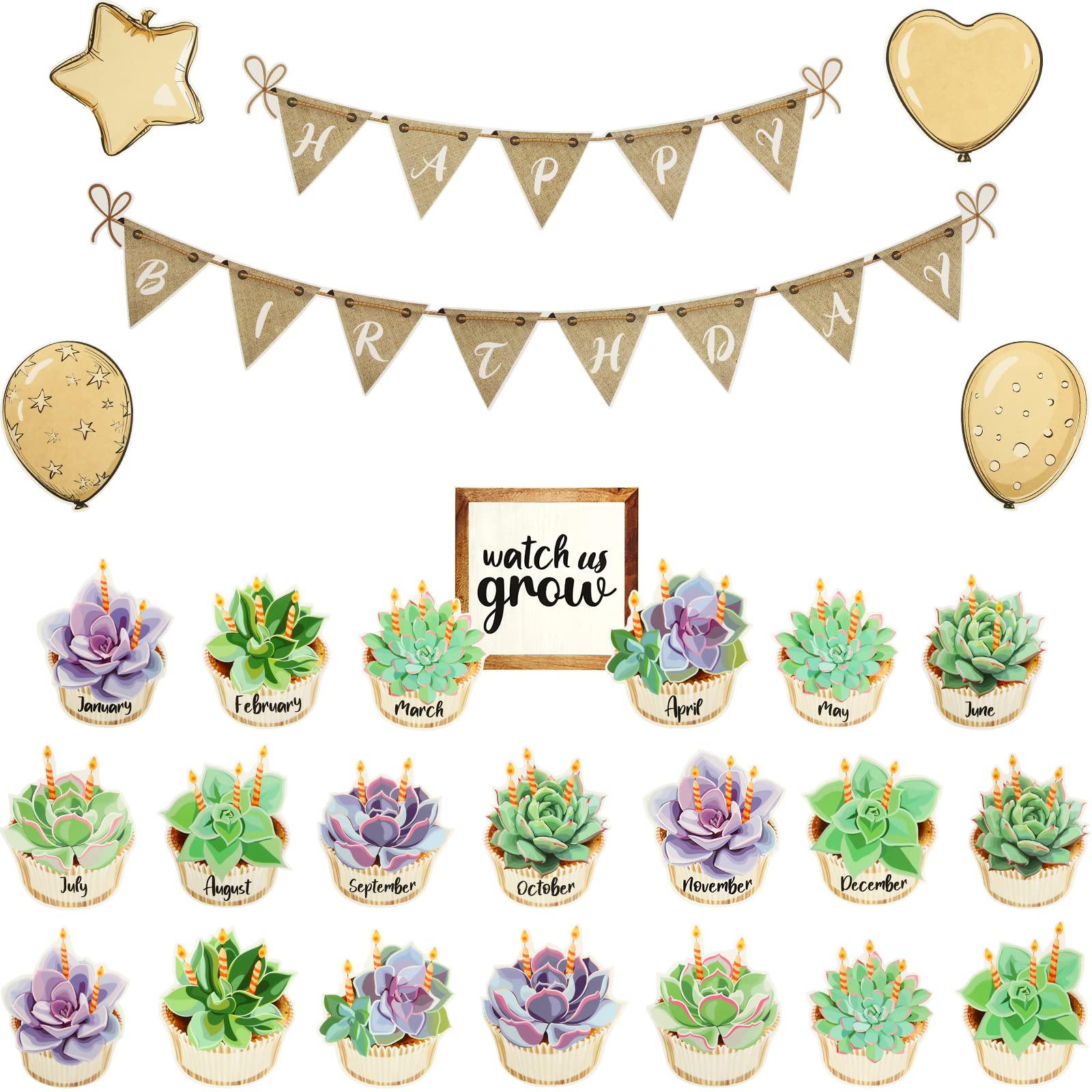 62 Pieces Birthday Bulletin Board Set Classroom Birthday Chart ...