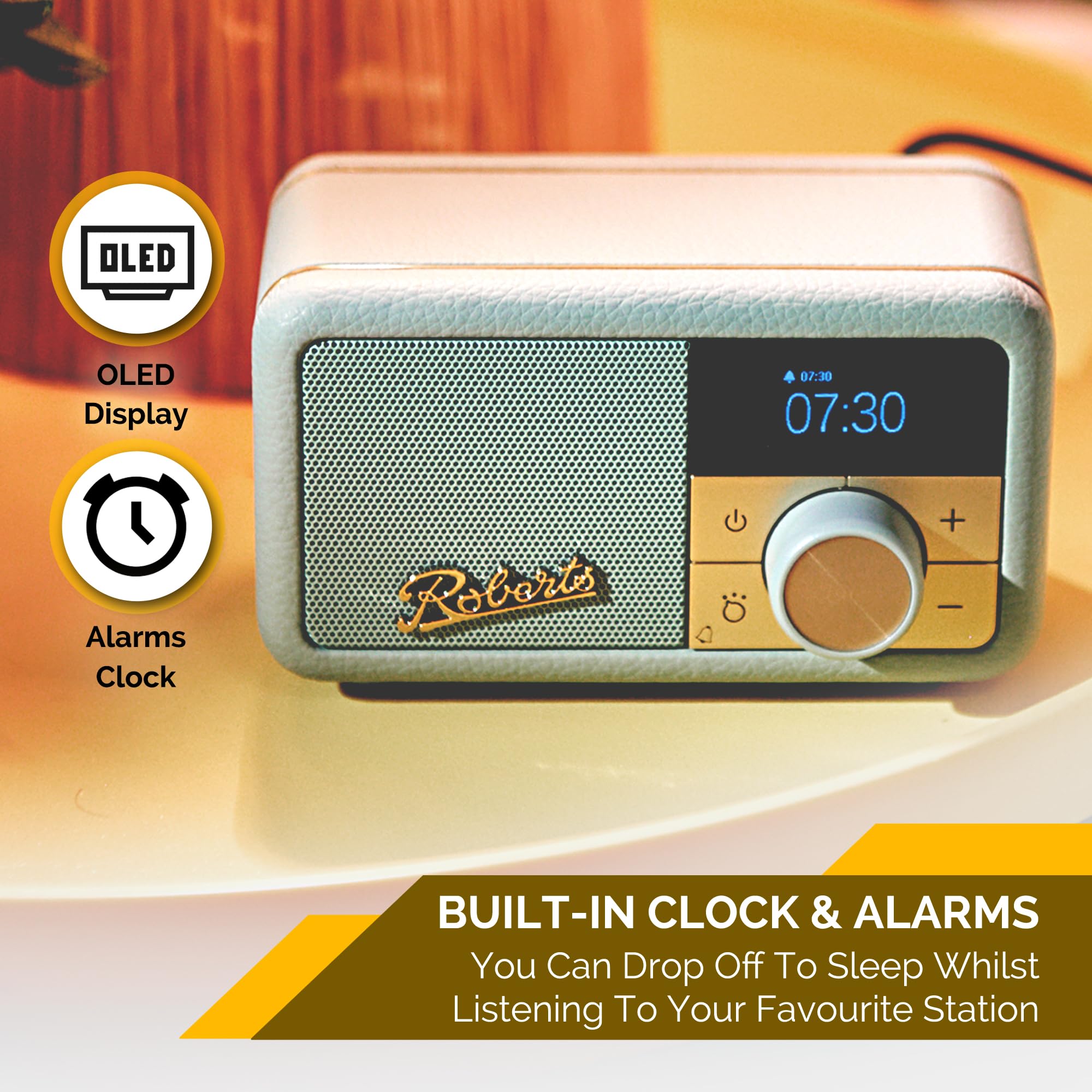 PETITE2 FM/DAB/DAB+ Portable Radio, Bluetooth, Alarm, Pastel Cream ...