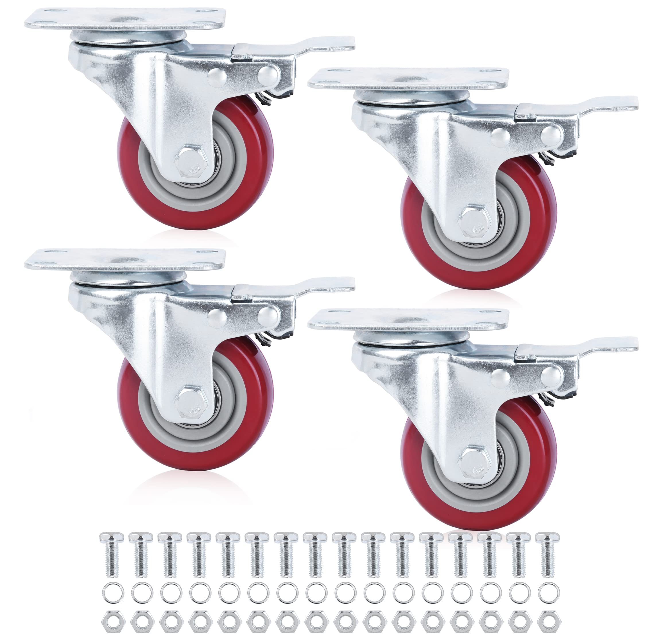 Finnhomy 3 Inch Caster Wheels Set of 4 with Brake Heavy Duty Plate ...